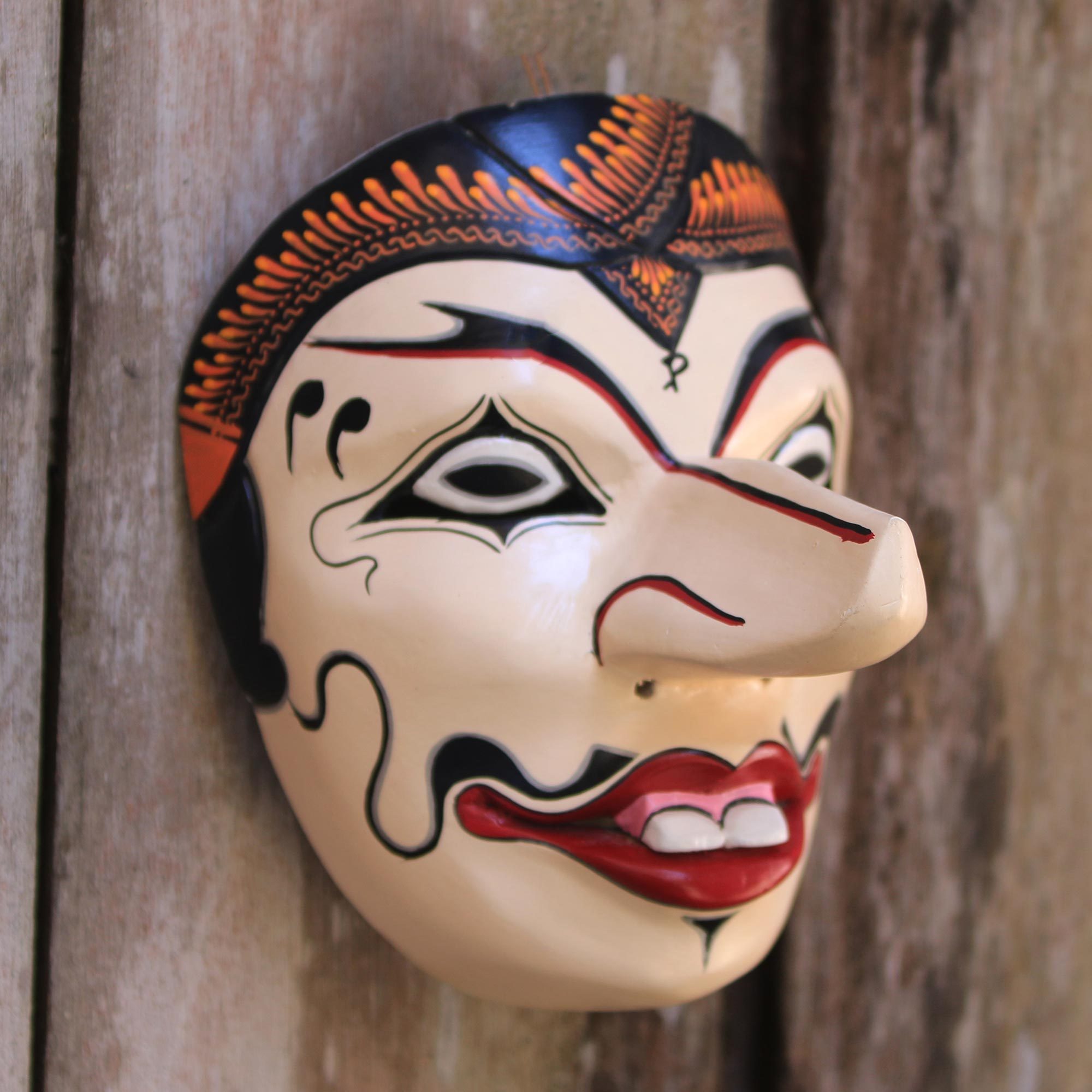 Handcrafted Javanese Style Wood Batik Mask - Petruk | NOVICA