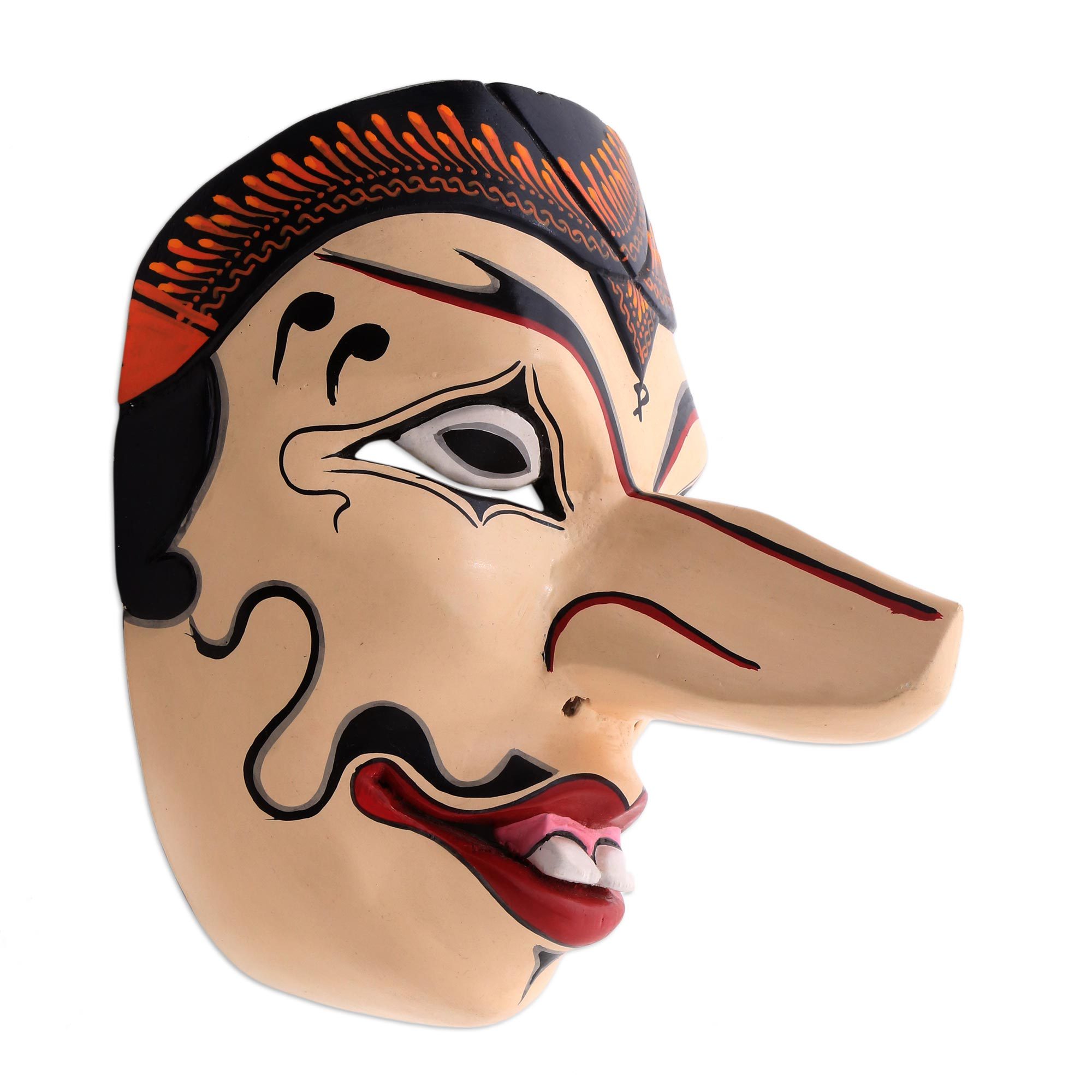 Handcrafted Javanese Style Wood Batik Mask - Petruk | NOVICA