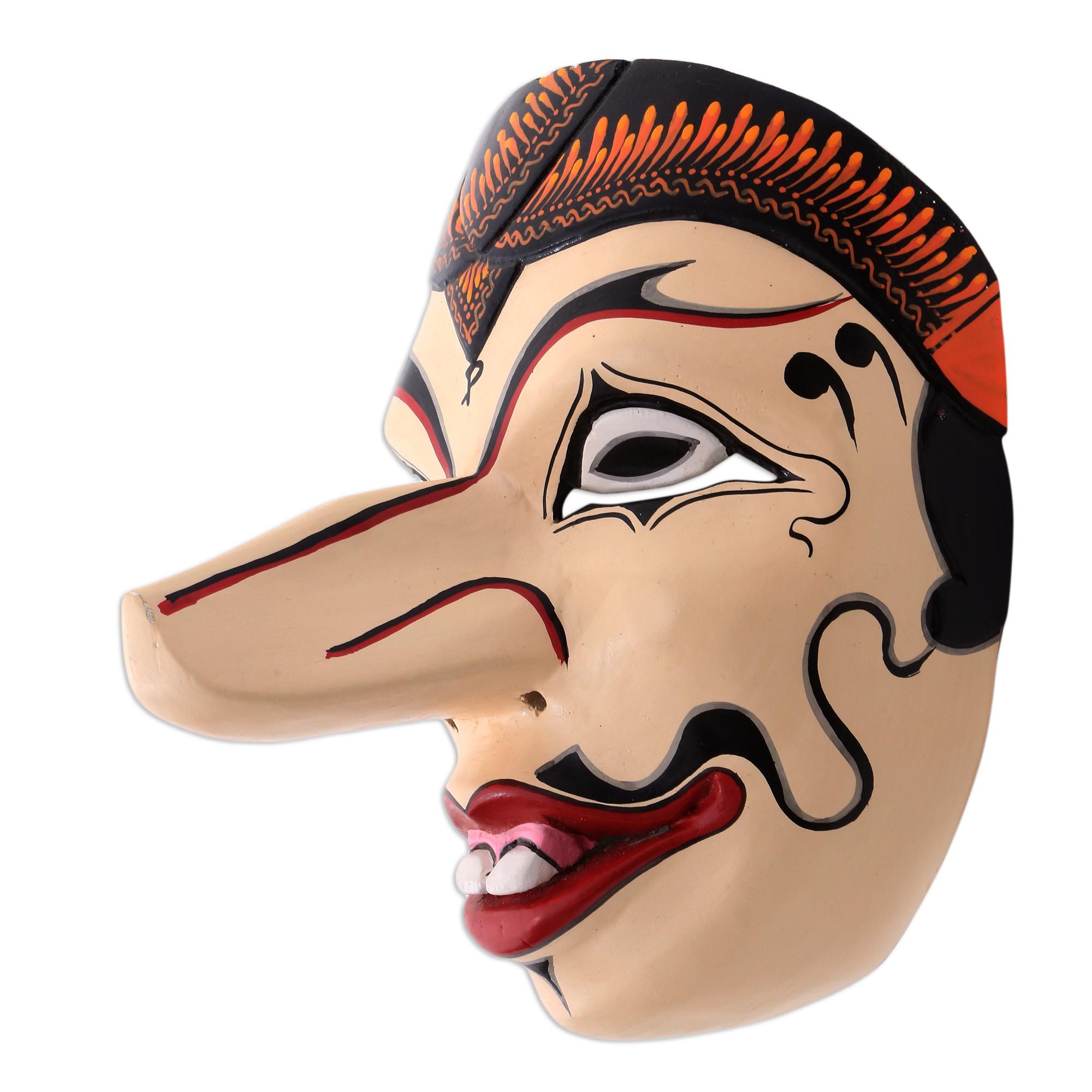 Handcrafted Javanese Style Wood Batik Mask - Petruk | NOVICA