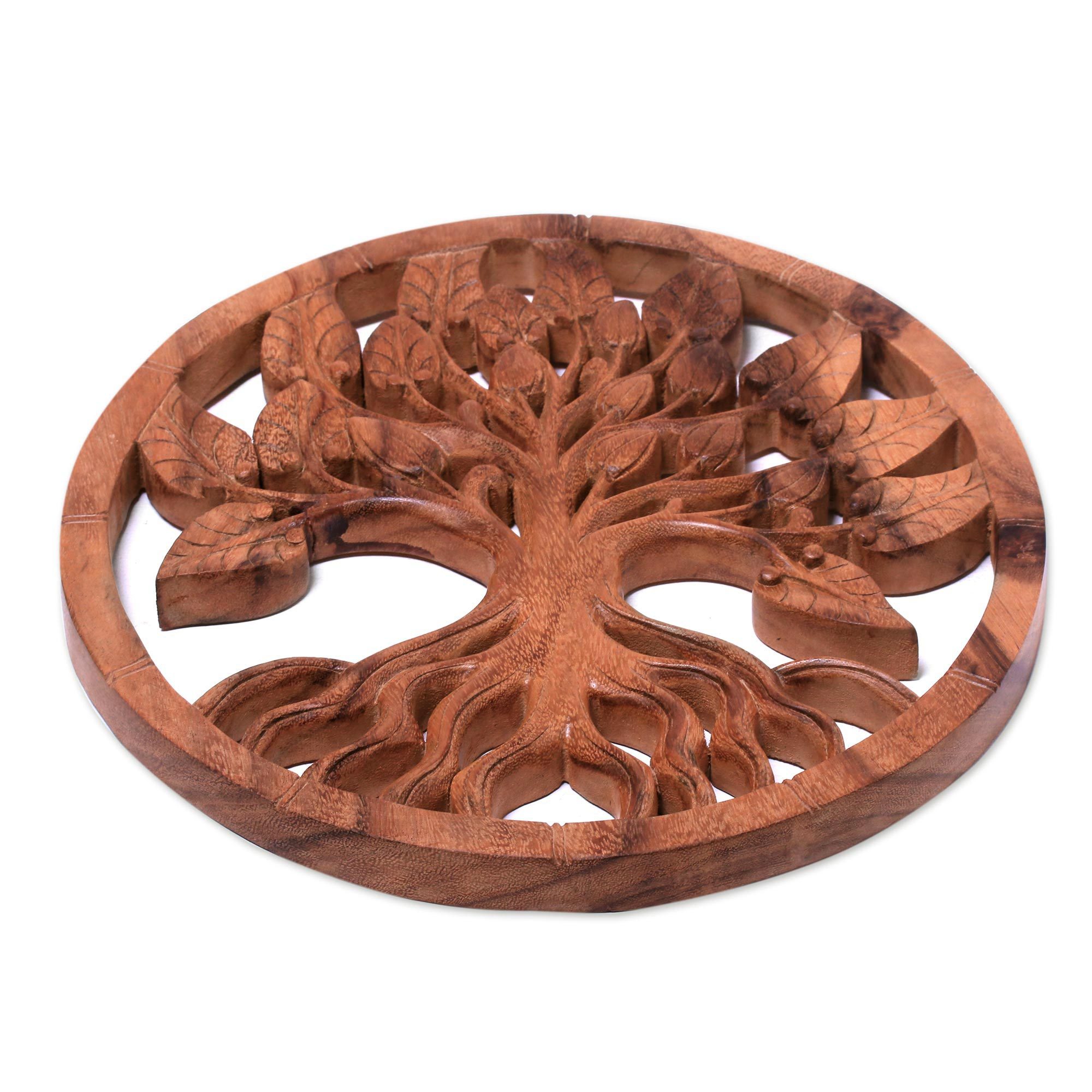 UNICEF Market | Teak Tree Hand Carved Circular Wood Relief Wall Panel ...