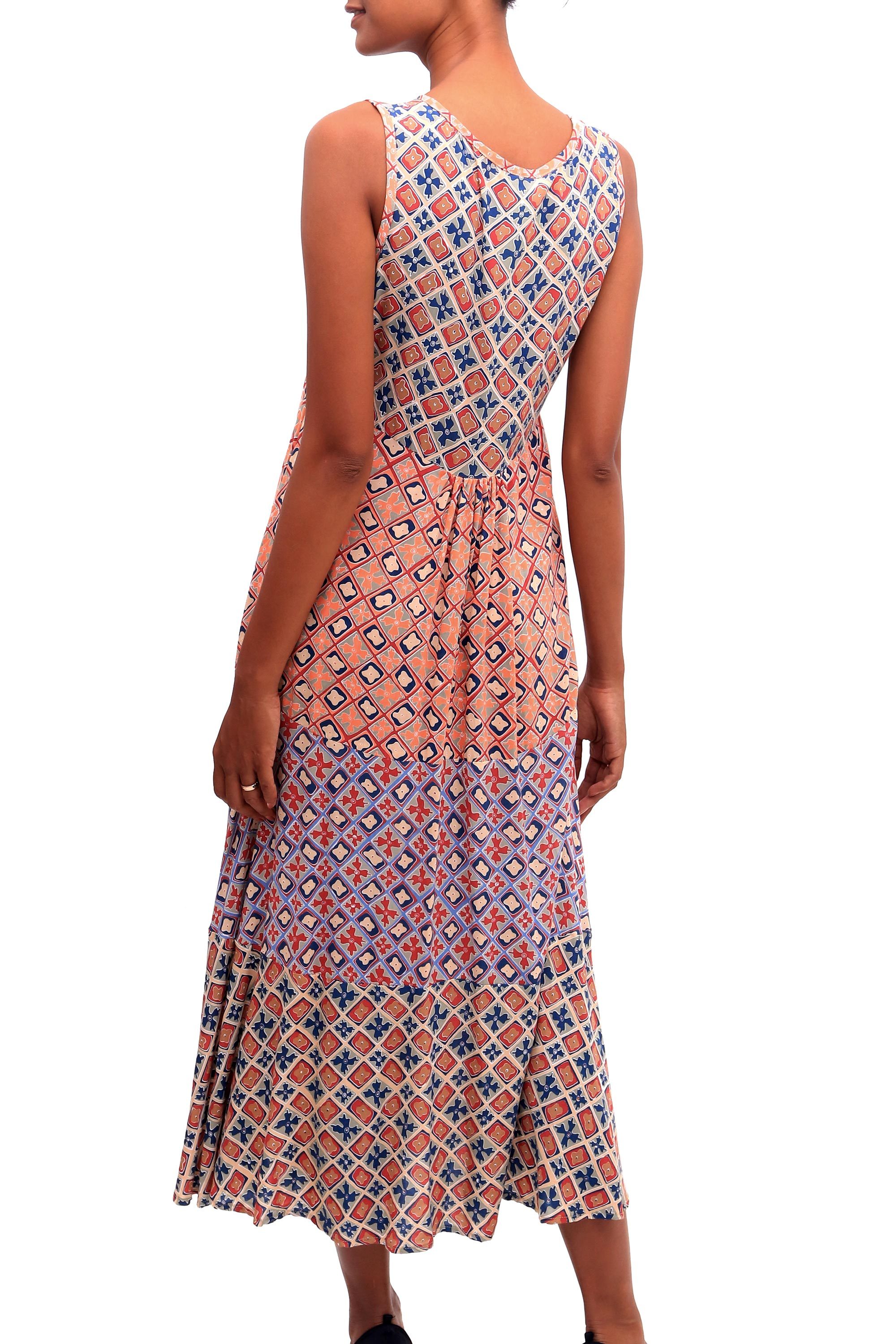 UNICEF Market | Chili and Azure Printed Rayon Midi Sundress from Bali ...