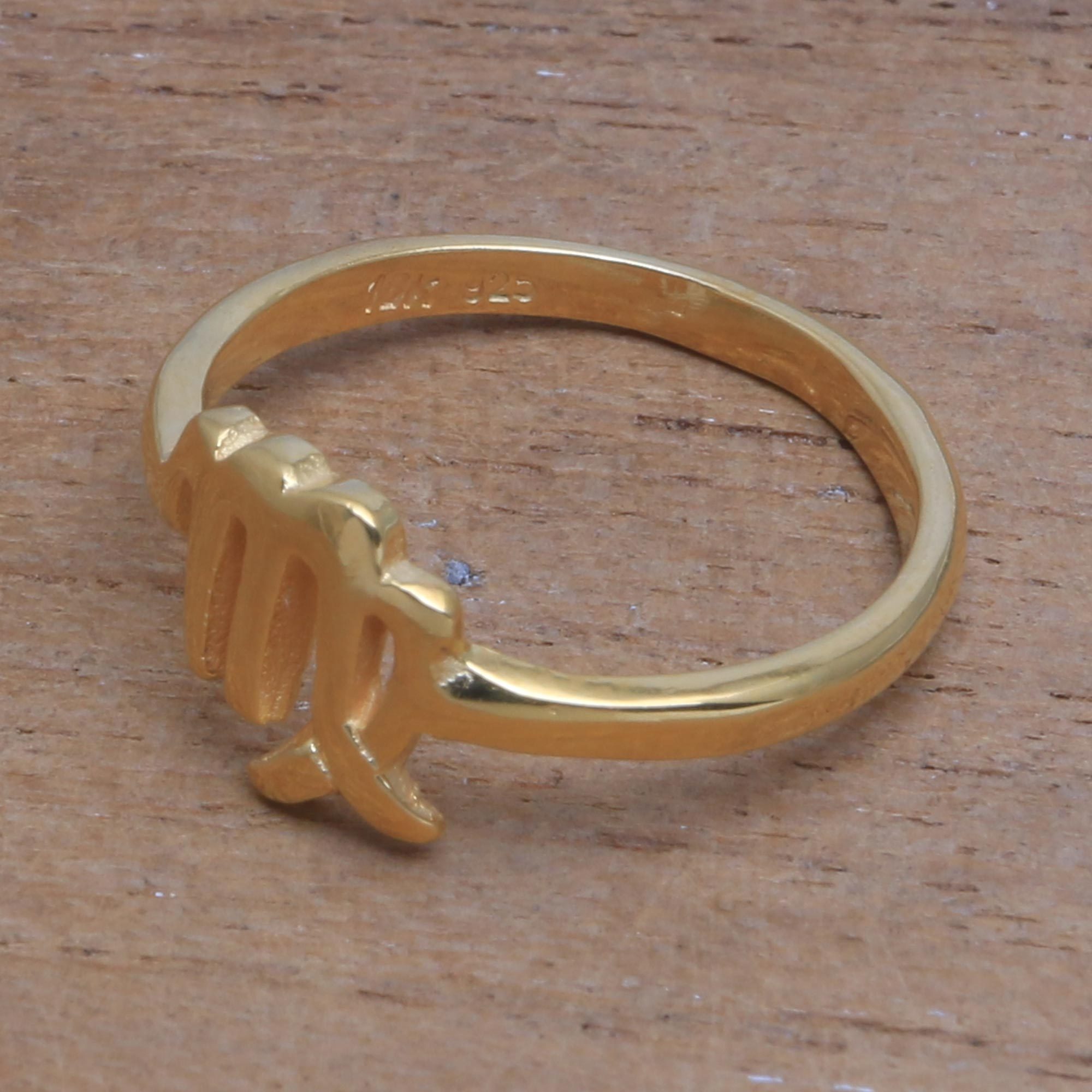 18k Gold Plated Sterling Silver Virgo Band Ring - Golden Virgo | NOVICA