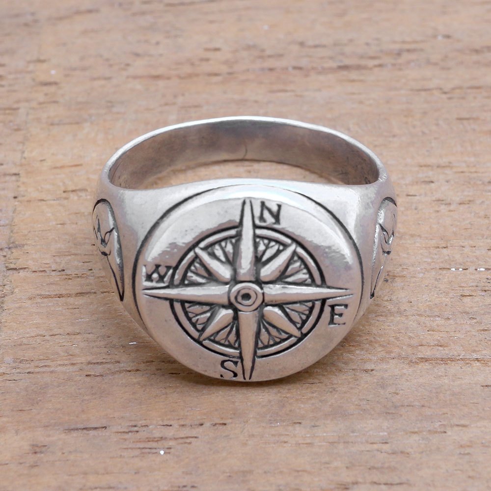UNICEF Market | Men's Sterling Silver Compass Signet Ring from Bali ...
