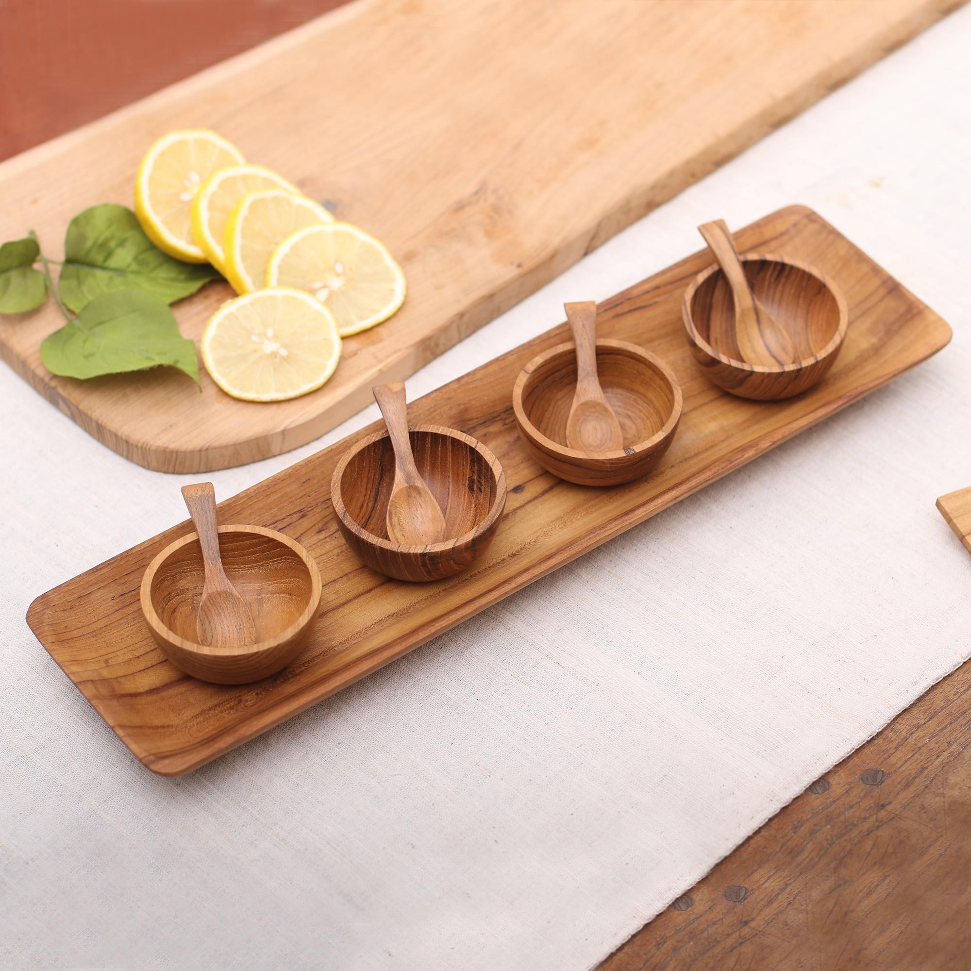 Natural Teak Wood Condiment Set from Bali (9 piece) - Natural Island ...