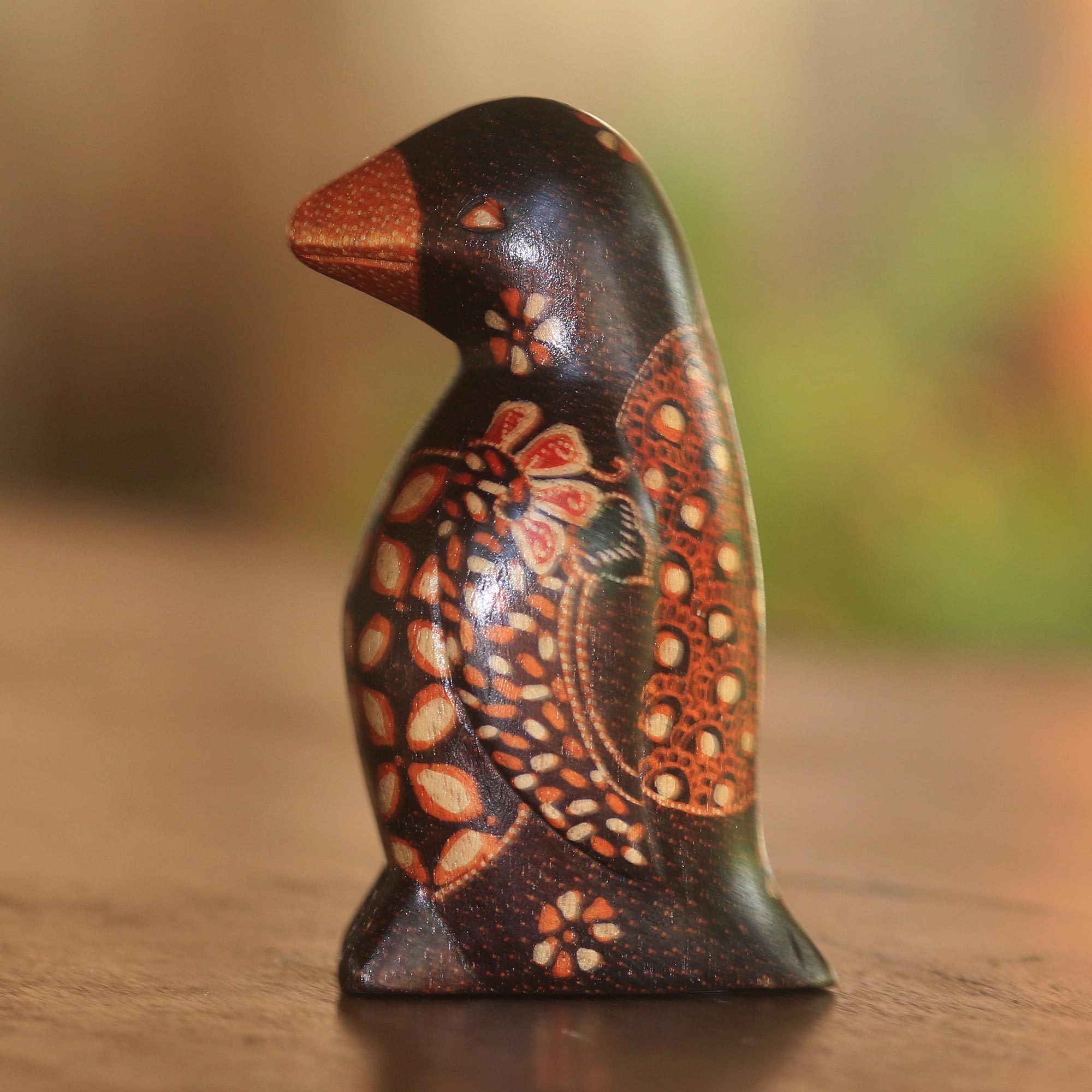 Hand-Painted Batik Wood Penguin Figurine from Java - Charming Penguin ...