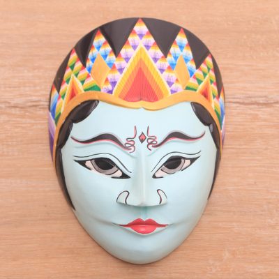 Traditional Batik Wood Mask from Java - The Lonely Woman | NOVICA