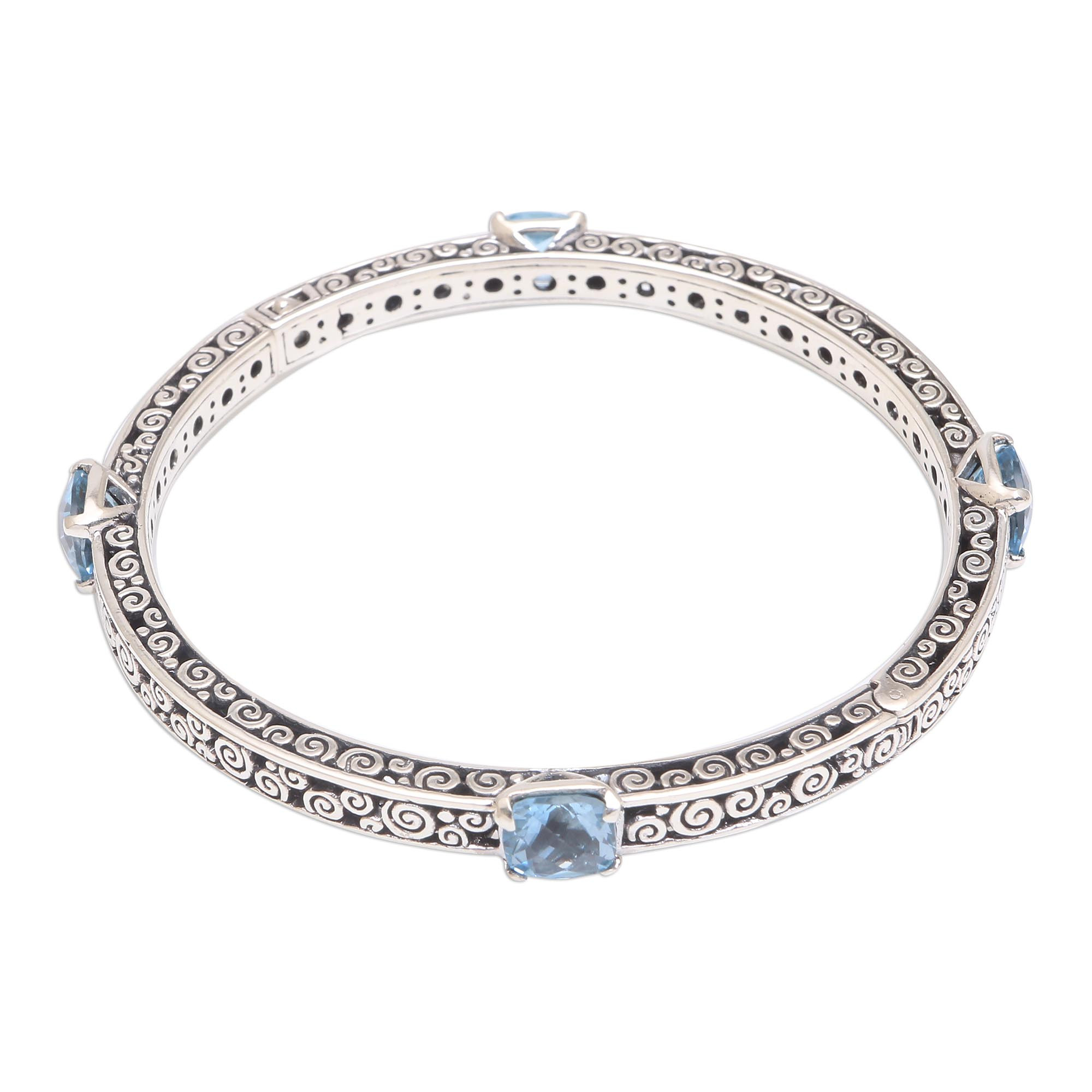 10-Carat Blue Topaz Bangle Bracelet from Bali - Bejeweled | NOVICA