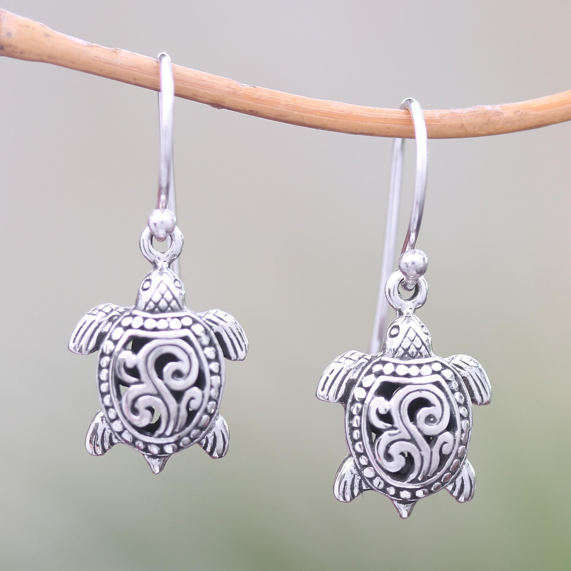 Sterling Silver Sea Turtle Dangle Earrings from Bali - Ancient Turtle ...