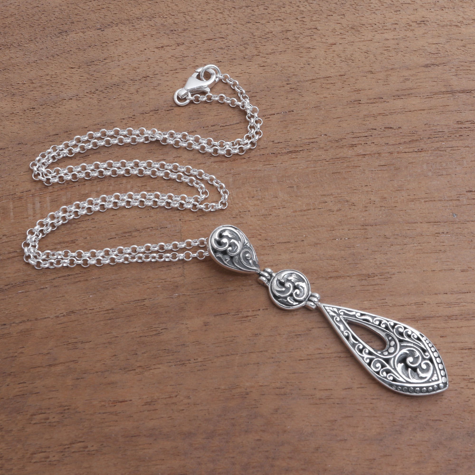 Patterned Sterling Silver Pendant Necklace from Bali - Balinese Amulet ...