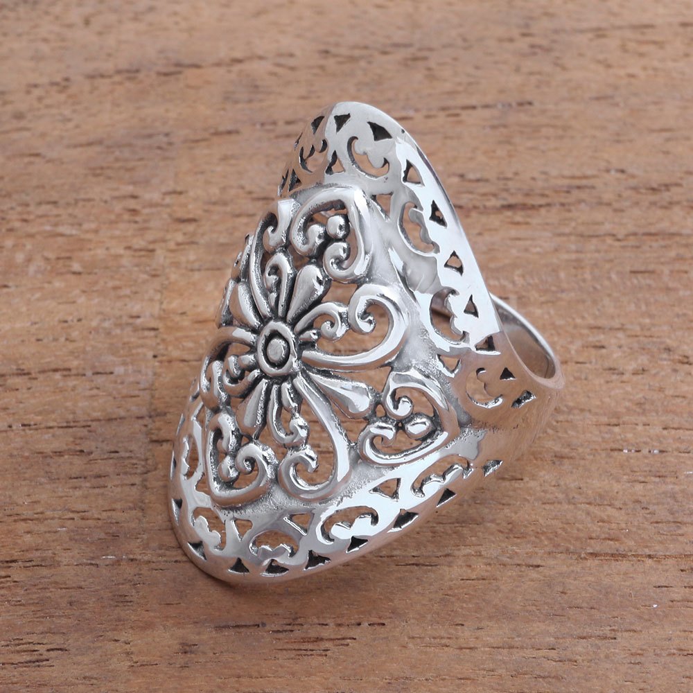 Openwork Pattern Sterling Silver Cocktail Ring from Bali - Openwork ...