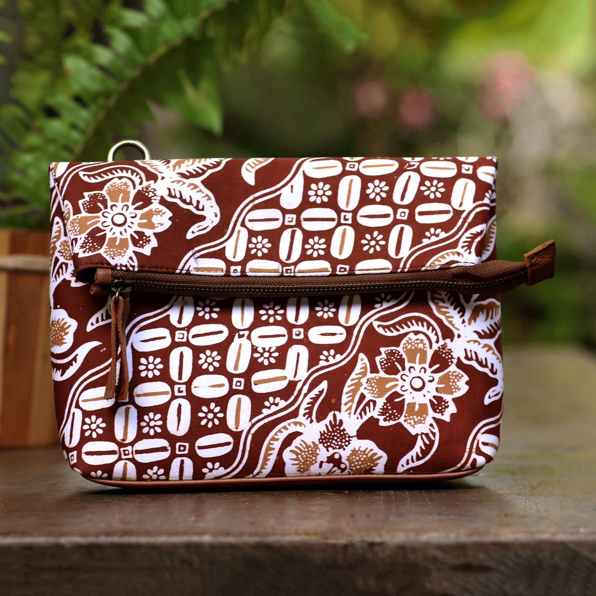 Kawung Motif Leather Accented Batik Cotton Sling from Bali - Beautiful ...