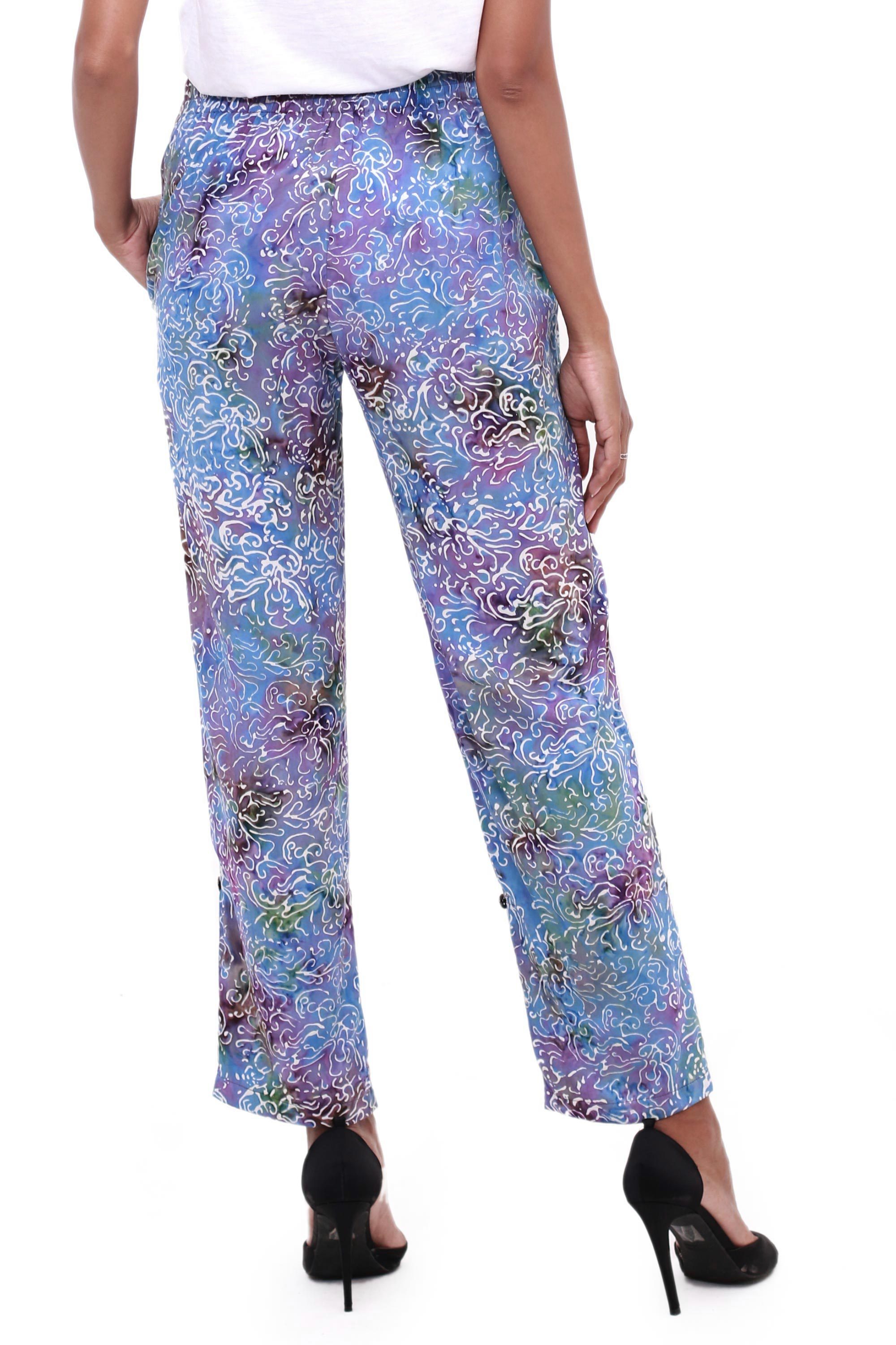 UNICEF Market | Hand-Stamped Batik Rayon Pants from Bali - Rainbow Clouds