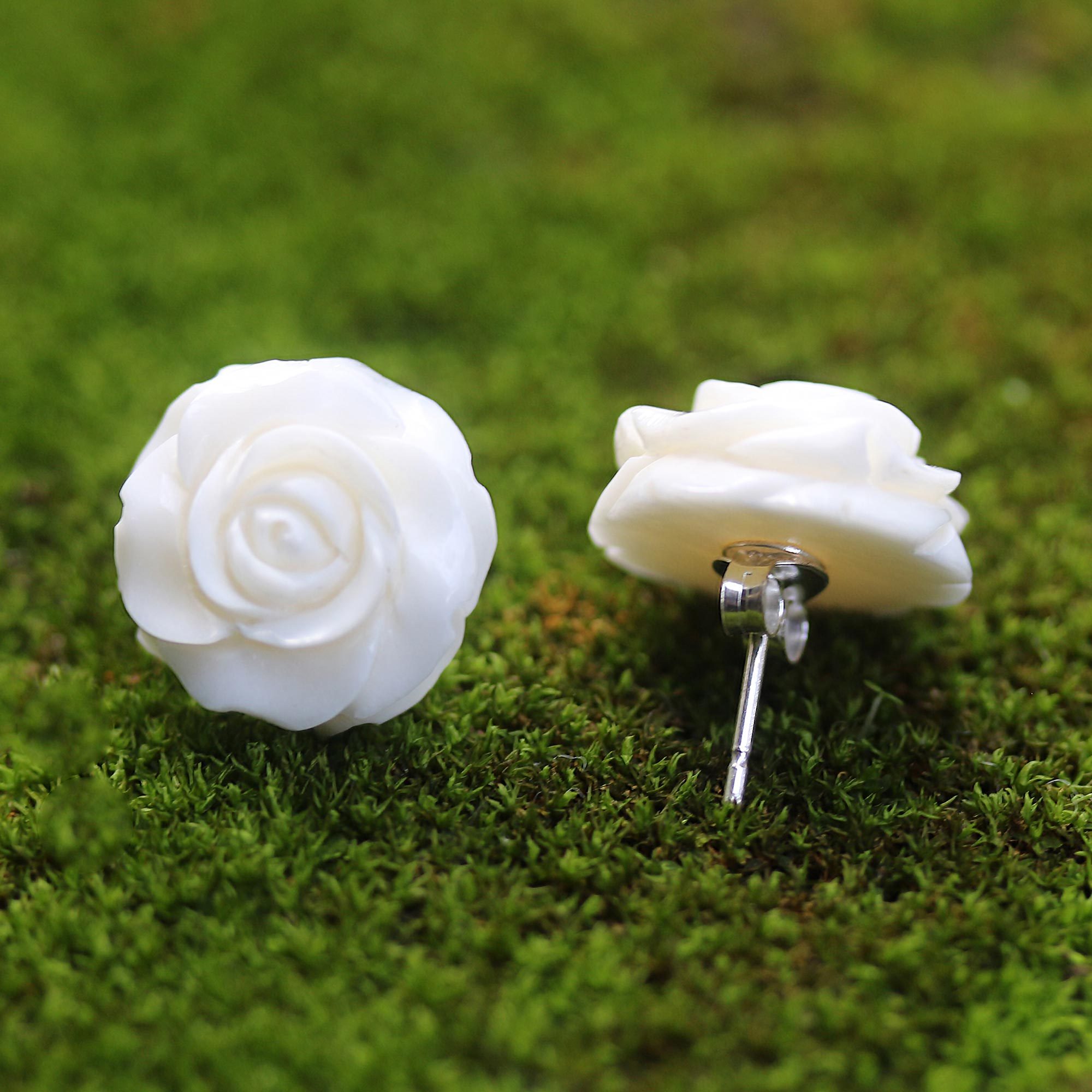 UNICEF Market | Hand-Carved Bone Rose Button Earrings from Bali ...