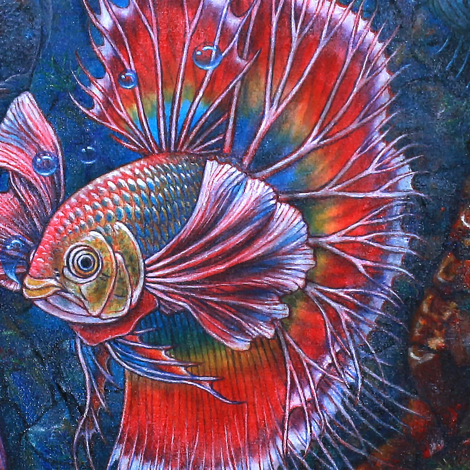 Signed Painting of Betta Fish from Bali (2019) - 9 Betta Fish | NOVICA