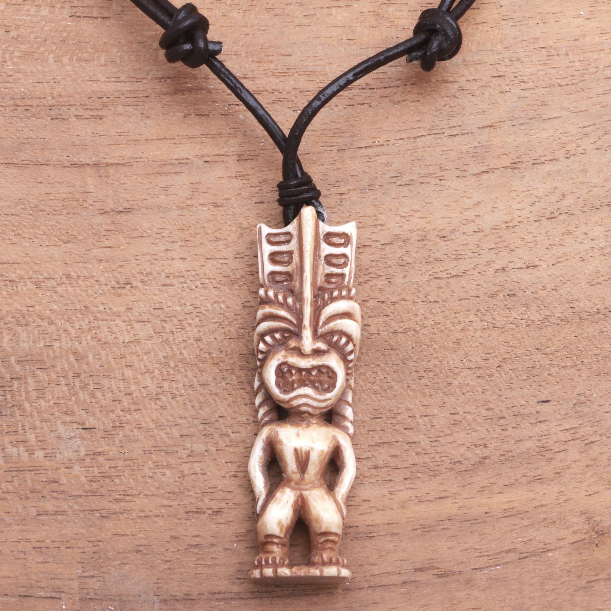 Hand-Carved Polynesian Bone Pendant Necklace from Bali - Polynesian ...