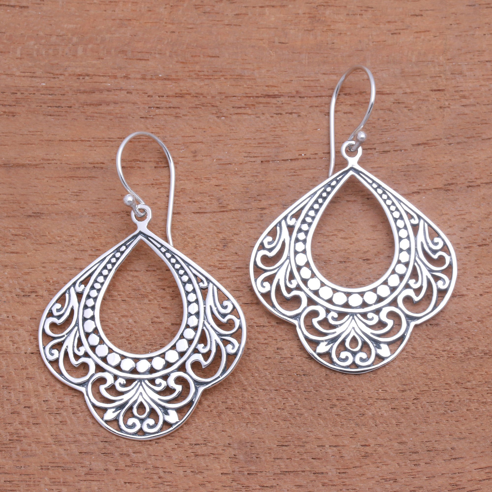 Patterned Sterling Silver Dangle Earrings from Bali - Original Elegance ...