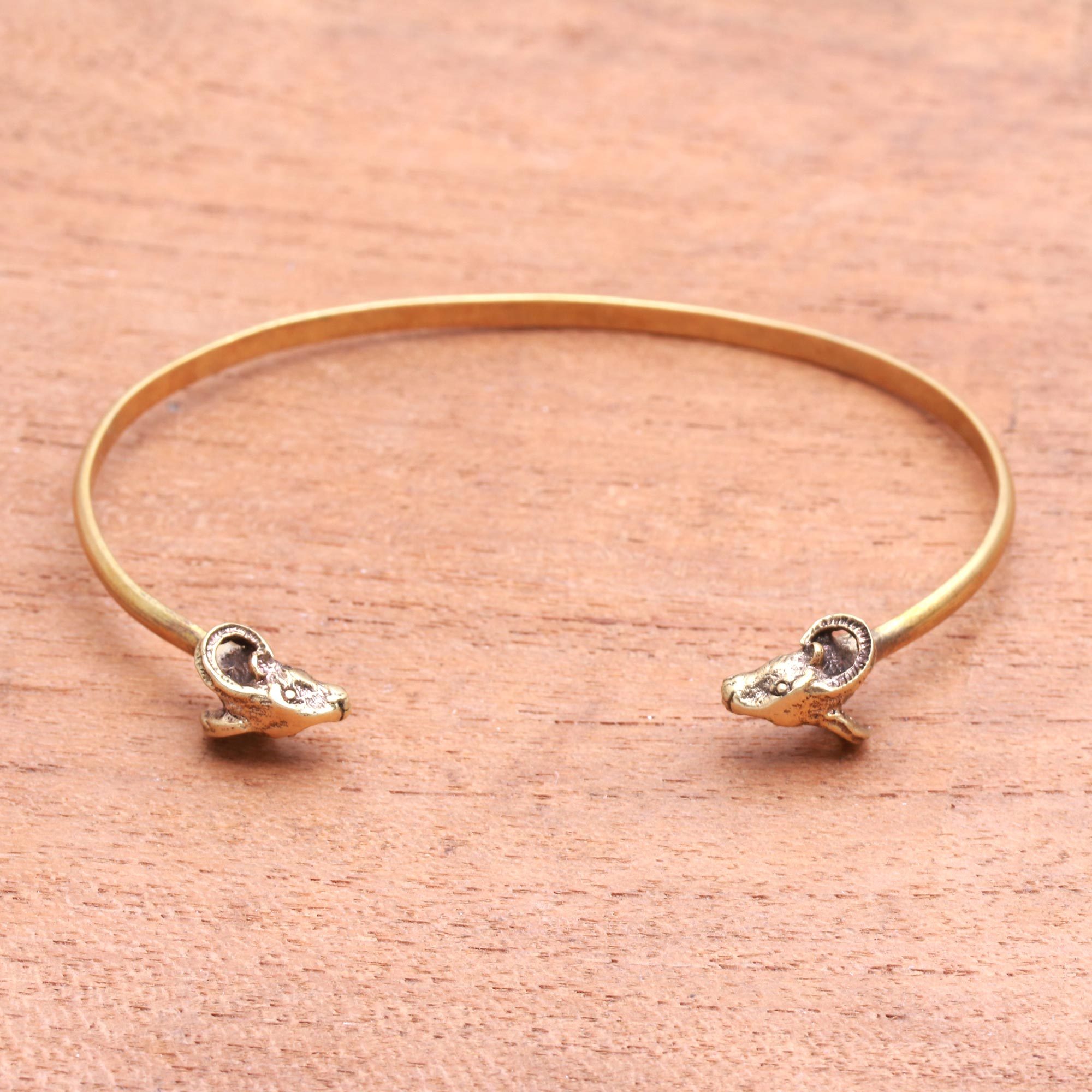 Goat-Themed Brass Cuff Bracelet from Indondesia - Mountain Goats | NOVICA