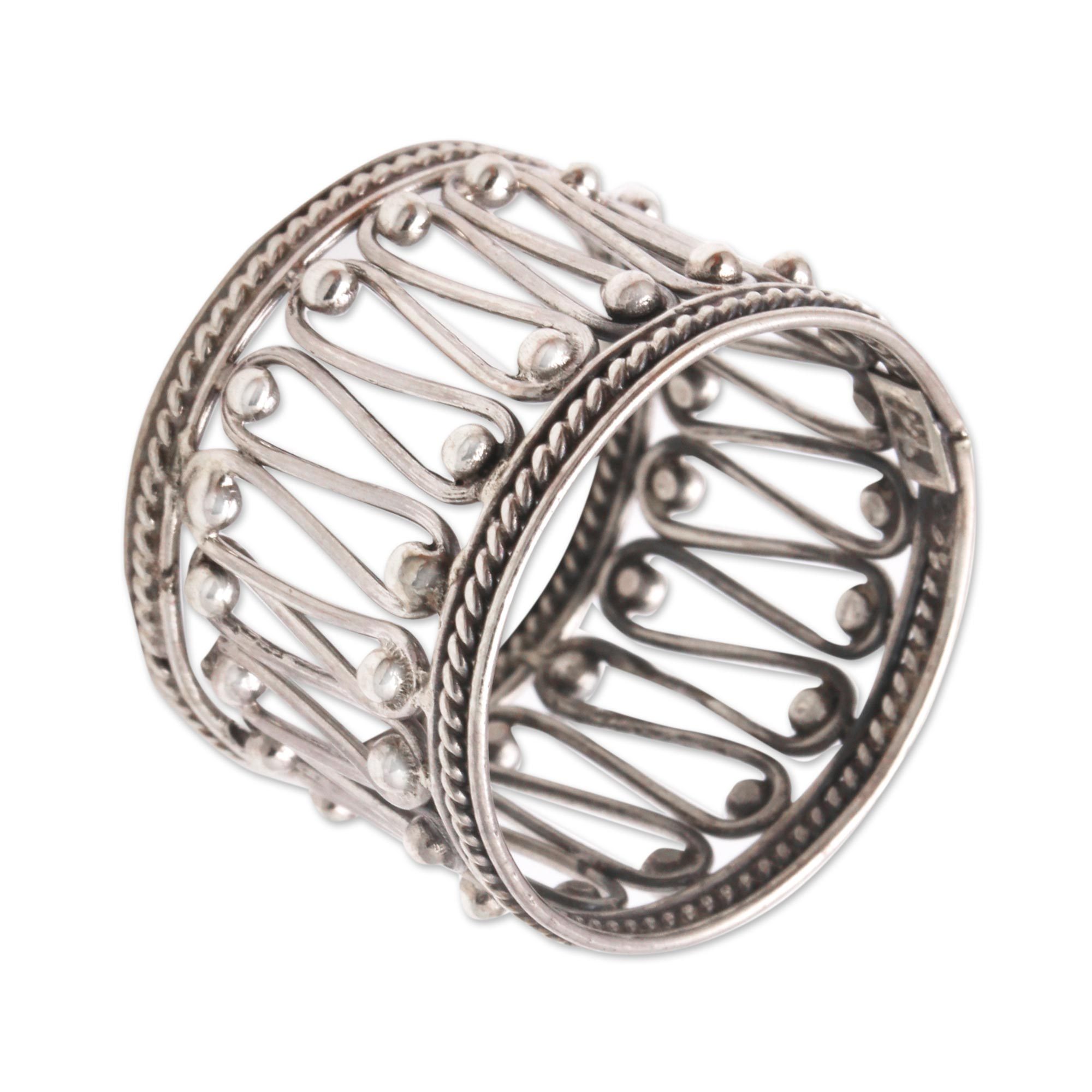Openwork Pattern Sterling Silver Band Ring from Bali - Openwork Path ...