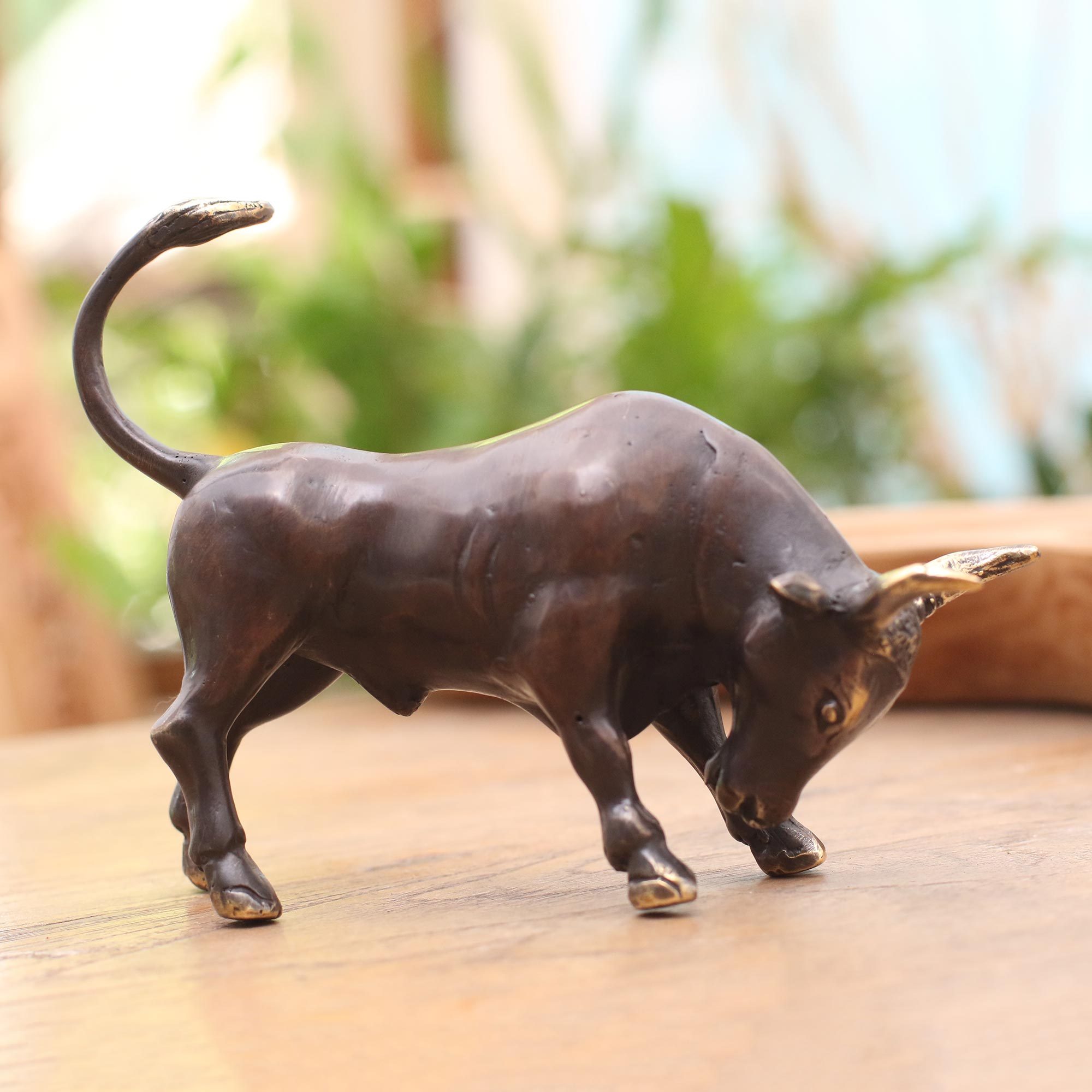 Antiqued Bronze Bull Figurine from Bali - Steadfast Bull | NOVICA
