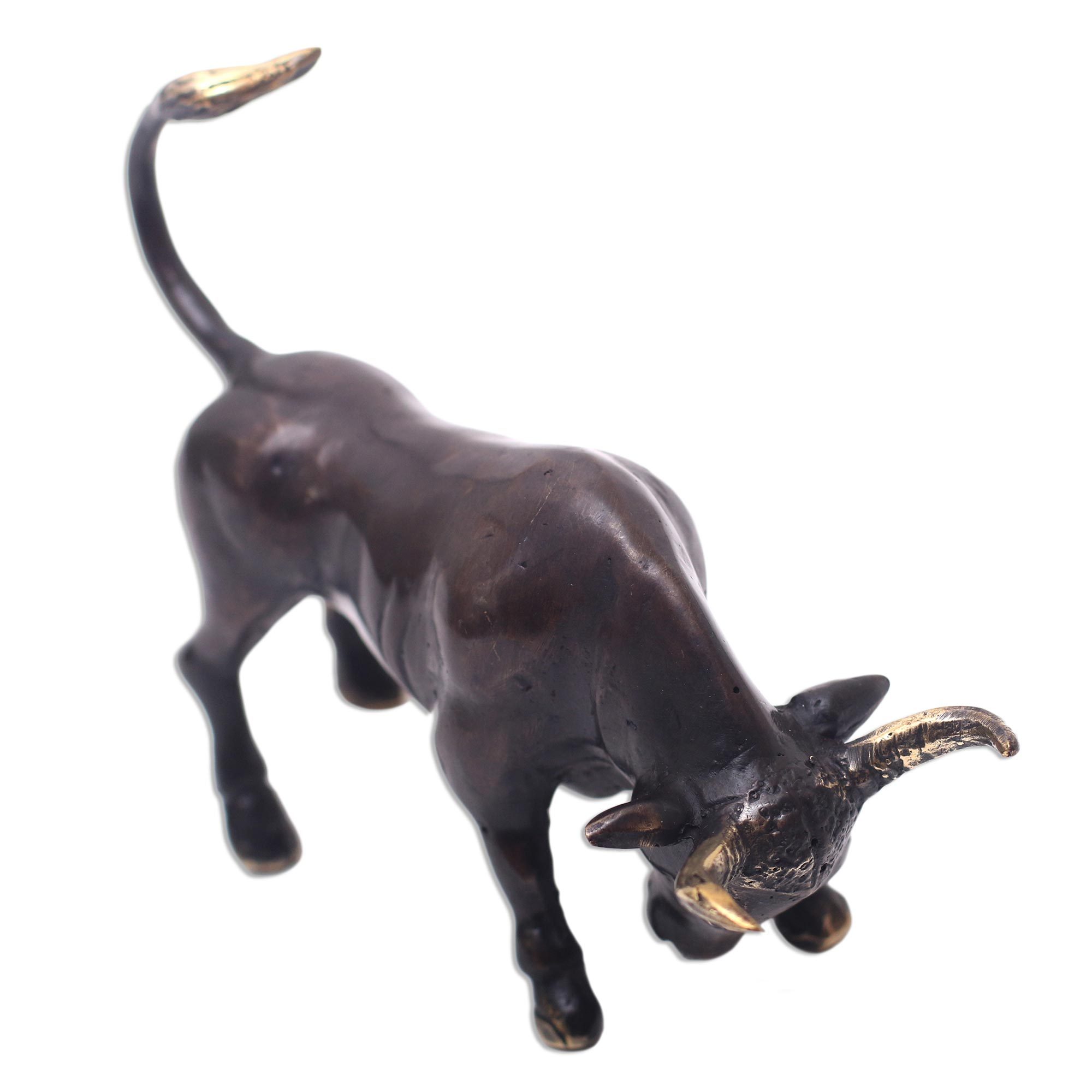 Antiqued Bronze Bull Figurine from Bali - Steadfast Bull | NOVICA