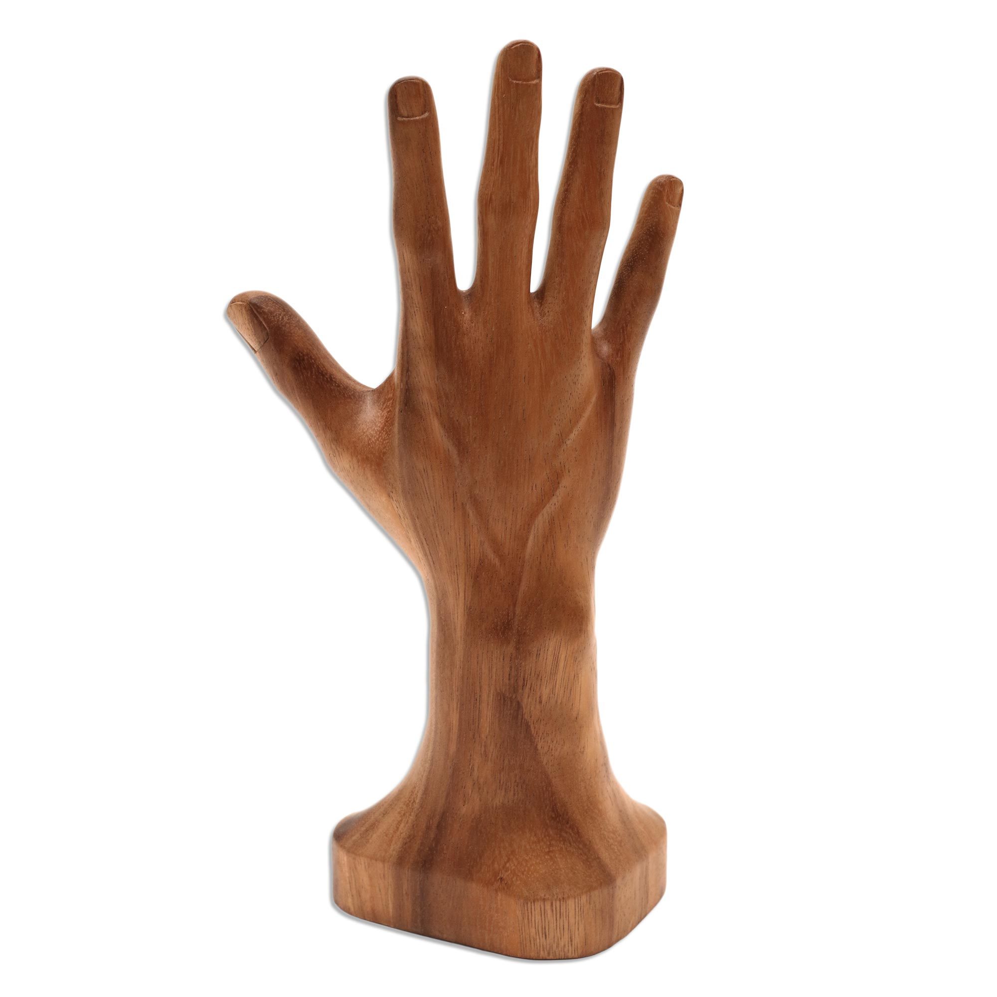 Hand-Carved Suar Wood Hand Sculpture from Bali - Man's Palm | NOVICA