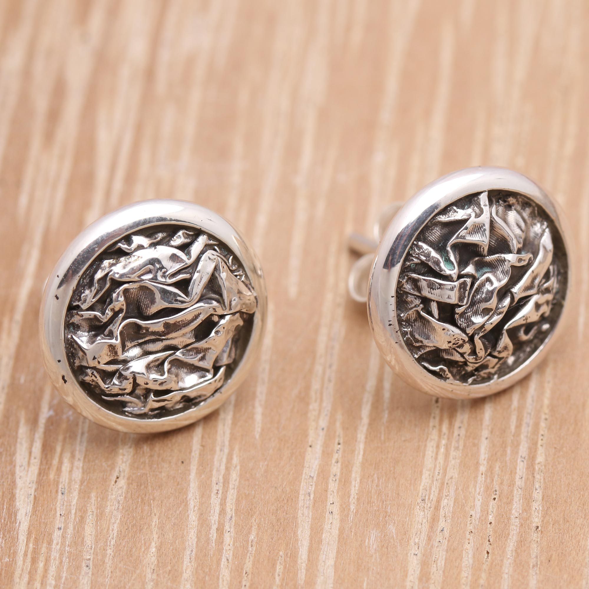 Round Folded Sterling Silver Stud Earrings from Bali - Round Elegant ...