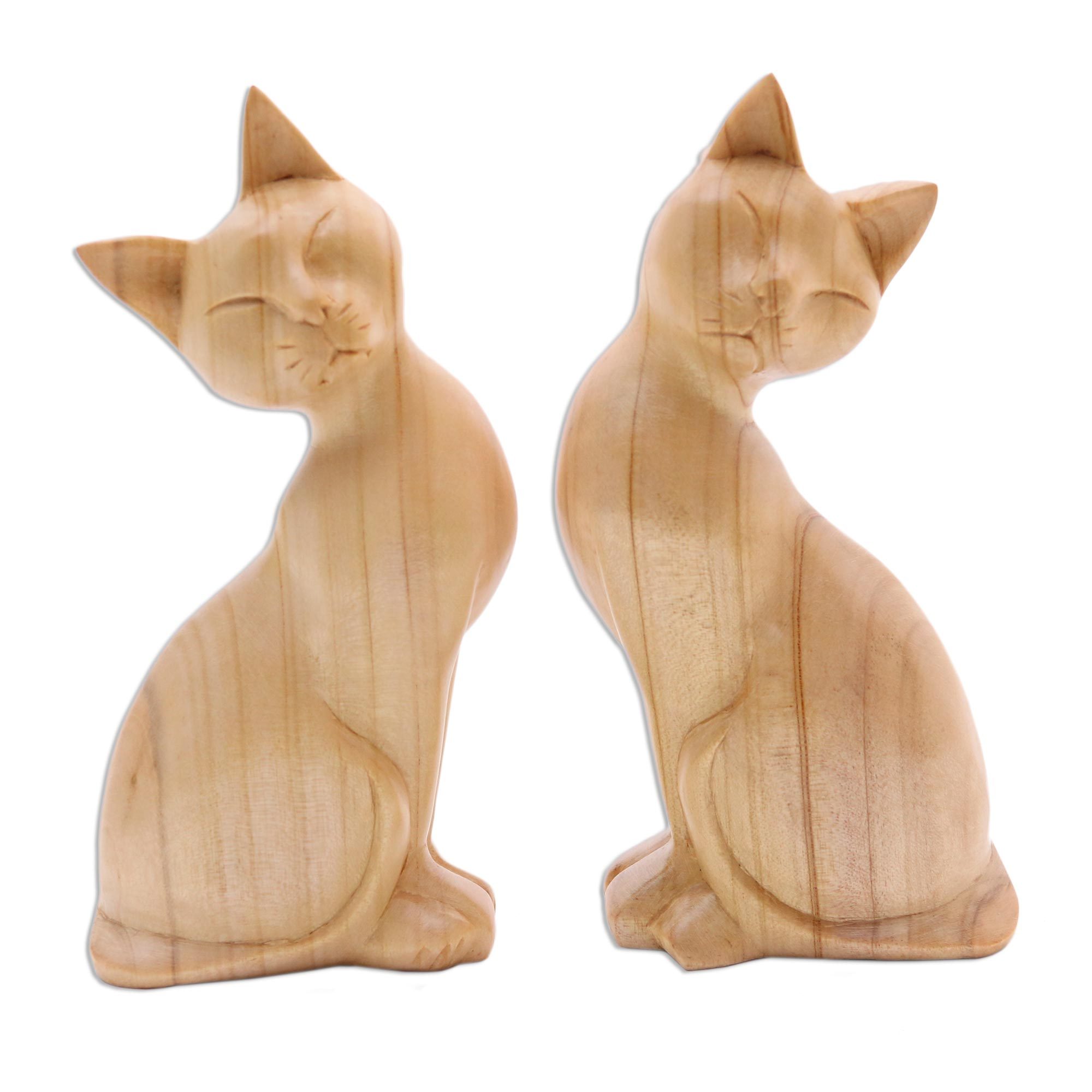 UNICEF Market | Pair of Signed Artisan Carved Wood Cat Sculptures ...