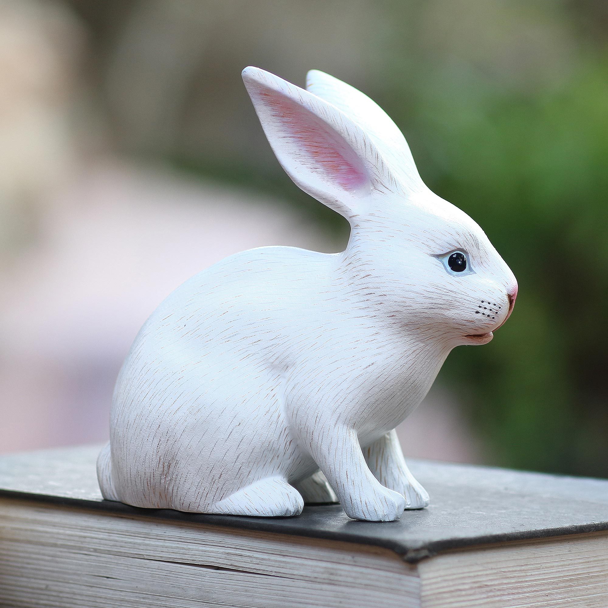 Balinese Signed White Bunny Rabbit Sculpture from Bali - Inquisitive ...