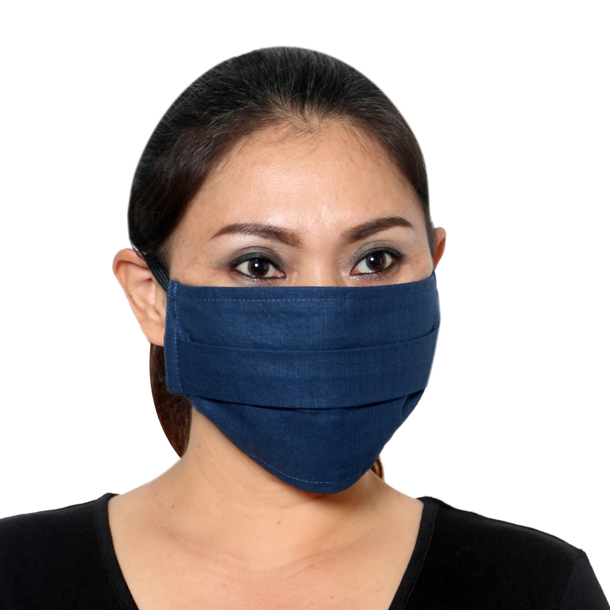 Set of 5 Double Layer Blue Cotton Elastic Loop Face Masks - Elastic ...