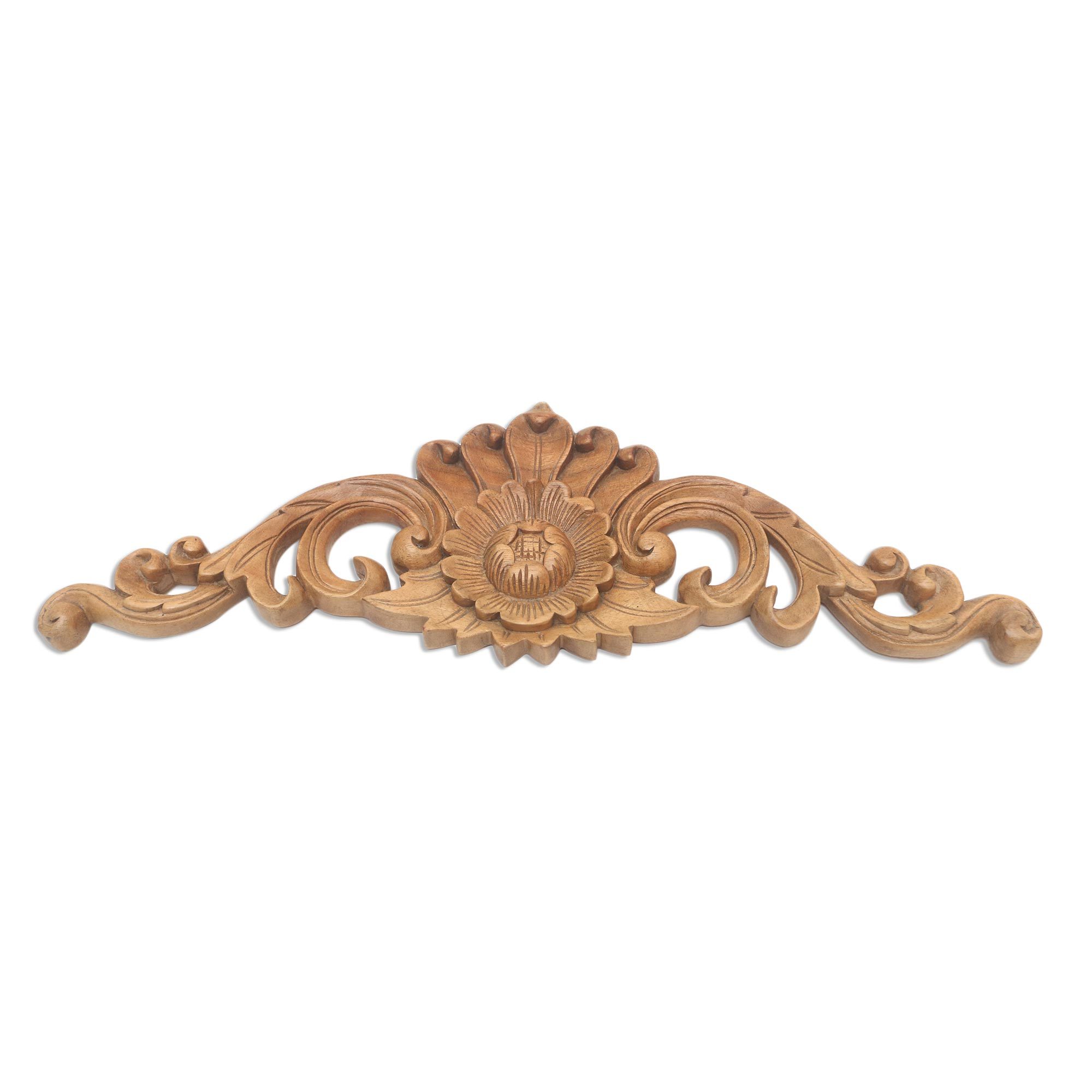 Hand Carved Floral Wood Wall Relief Panel - Floral Flourish | NOVICA