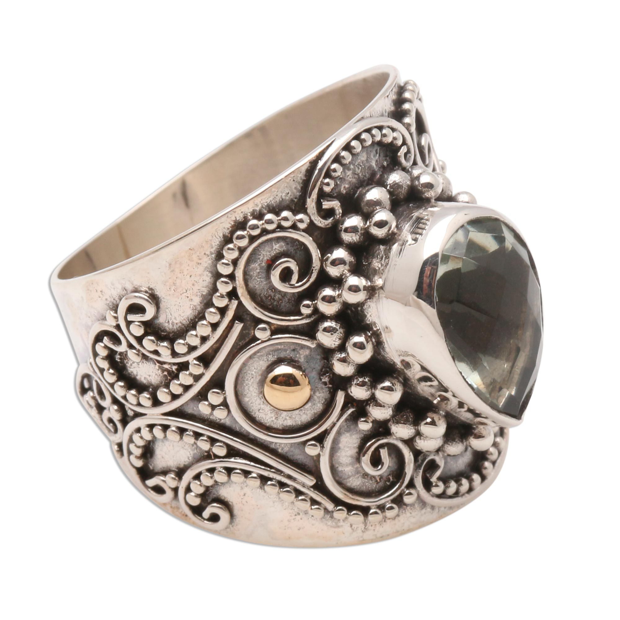 UNICEF Market | Ornate Balinese Silver and Prasiolite Ring with Gold ...
