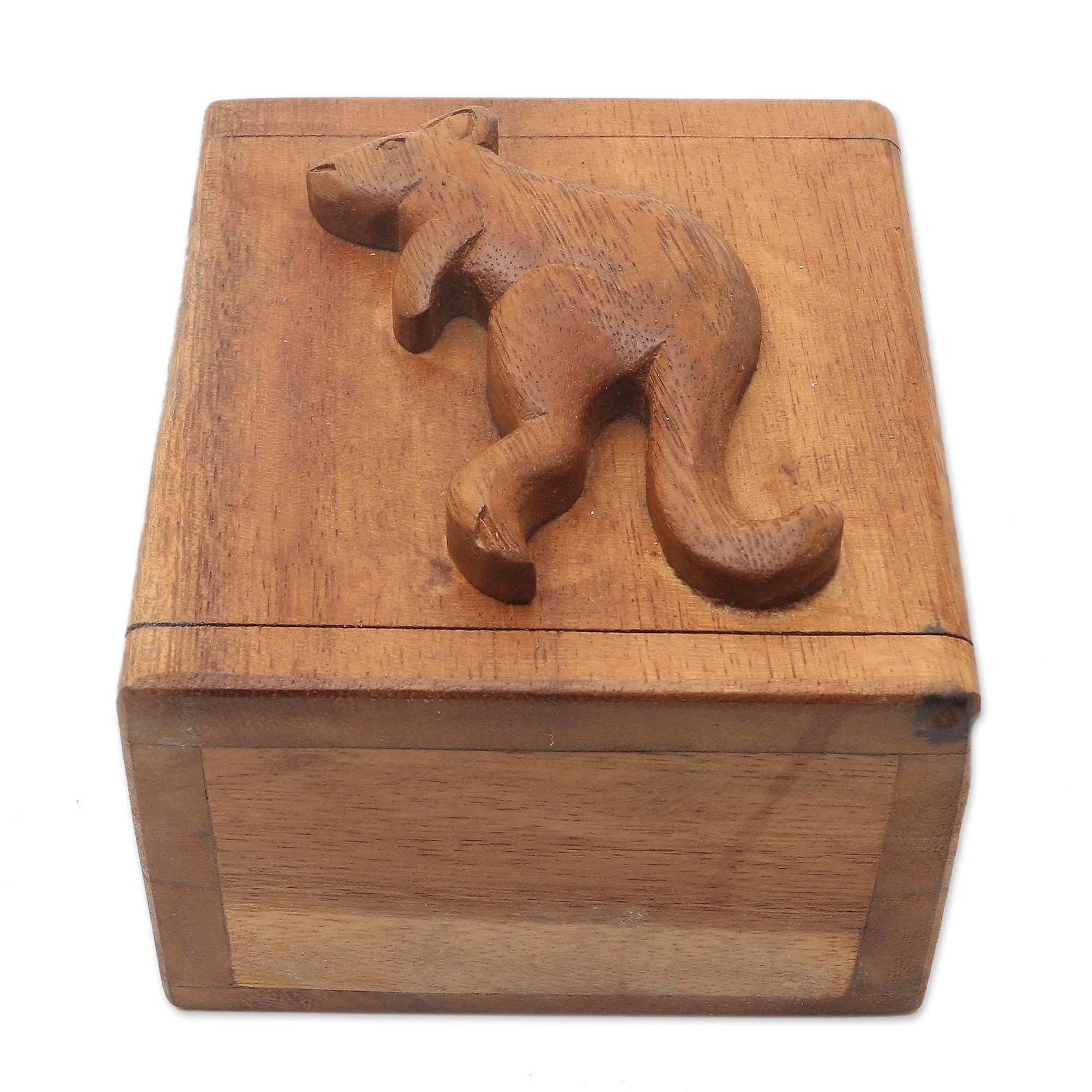 Decorative Wood Box with Kangaroo Hinged Lid - Kangaroo | NOVICA