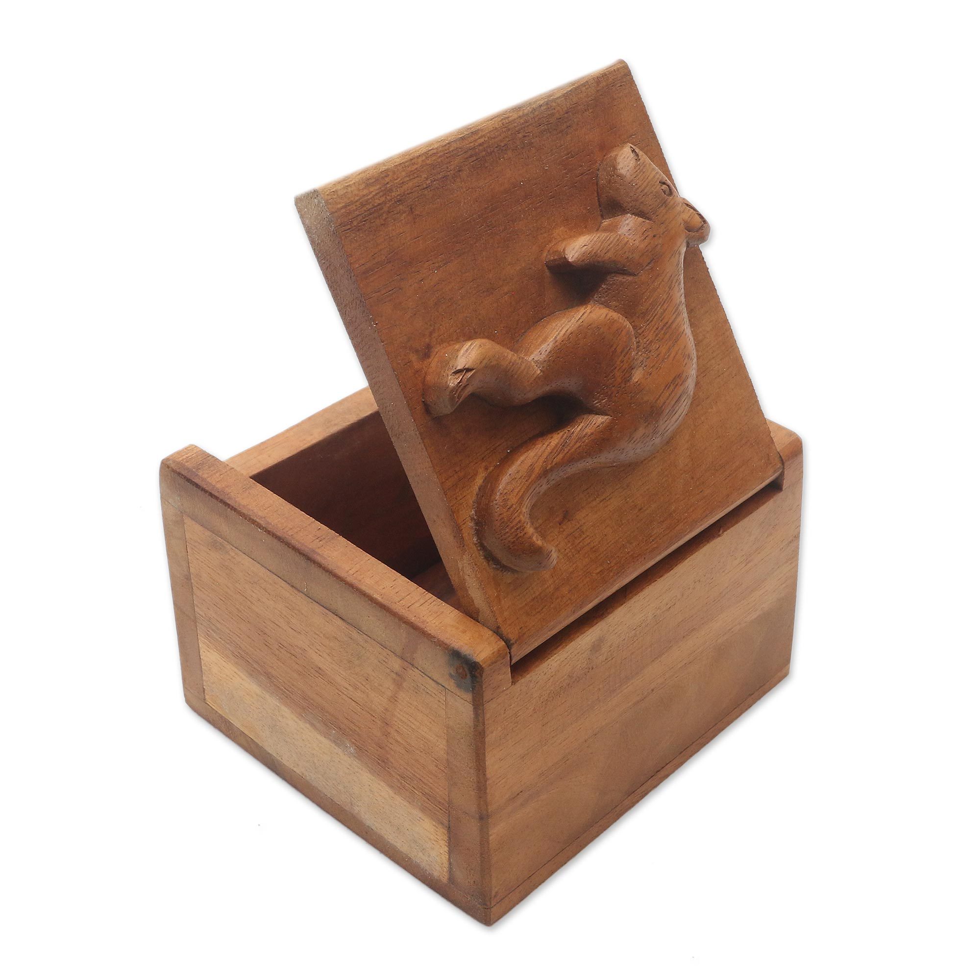 Decorative Wood Box with Kangaroo Hinged Lid - Kangaroo | NOVICA