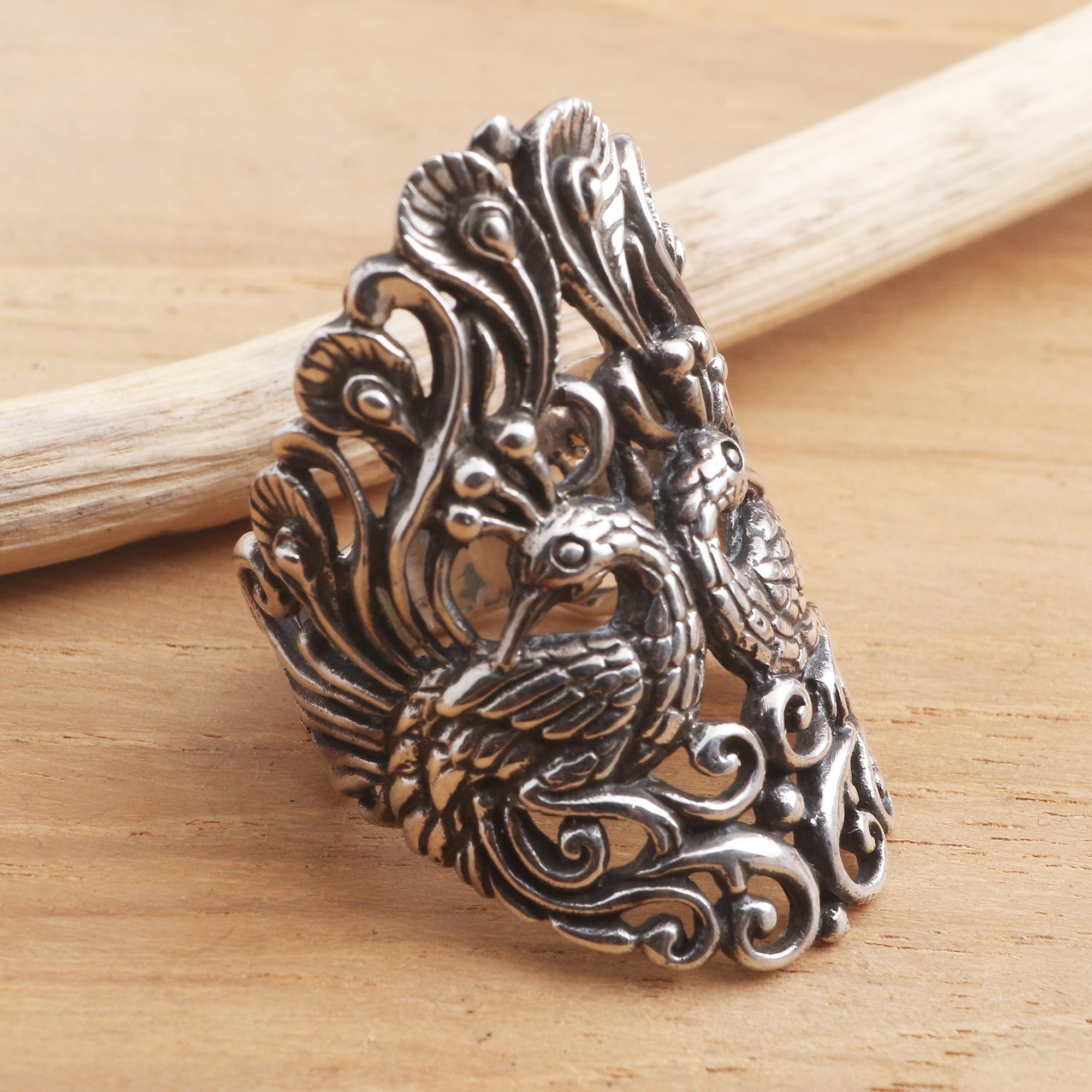 Peacock Ring in Sterling Silver - Peacock Romance | NOVICA