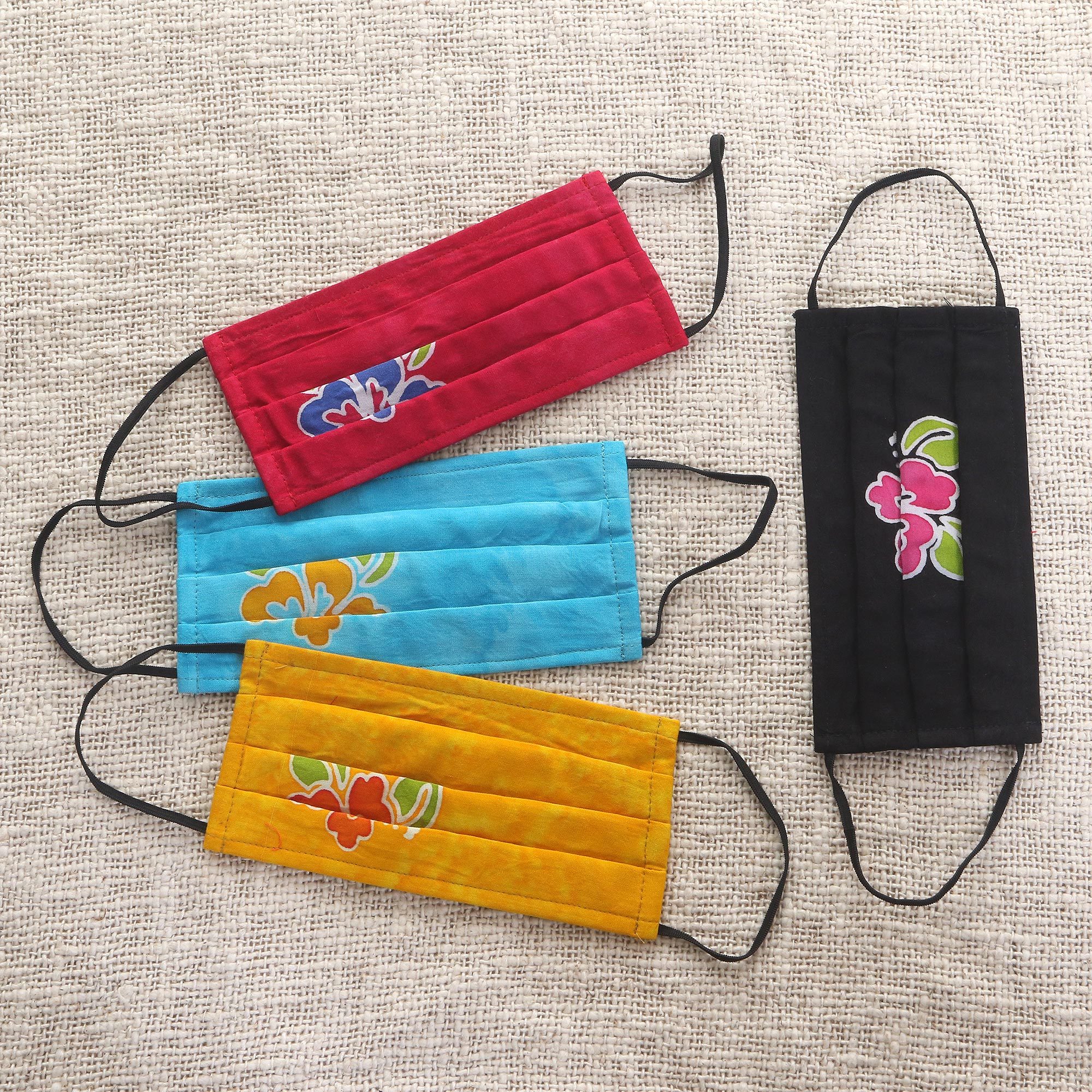 UNICEF Market | 4 Handmade Hibiscus Batik 2-Layer Face Masks from Bali ...