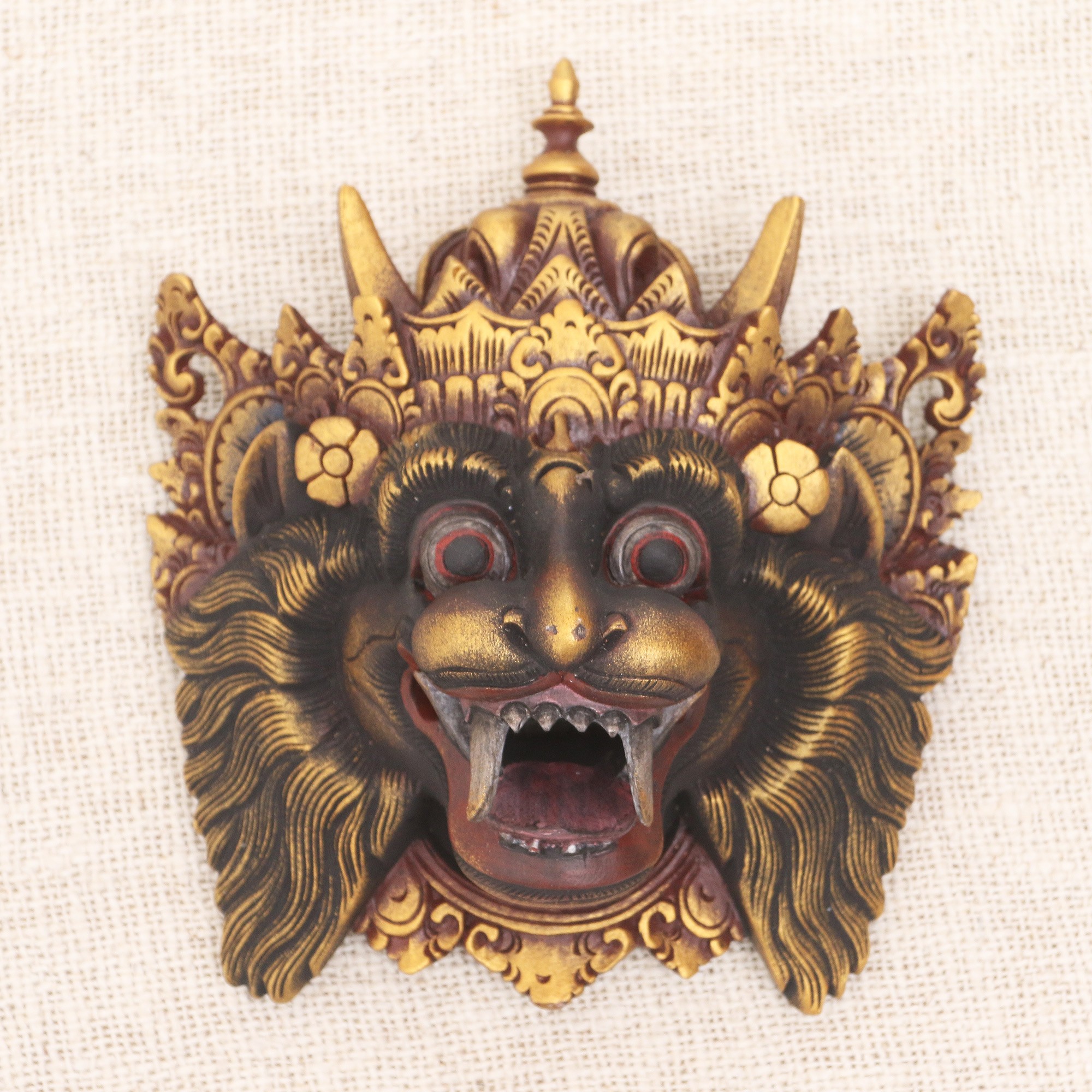 Barong Macan Wood Mask from Bali Handpainted - Barong Macan II | NOVICA