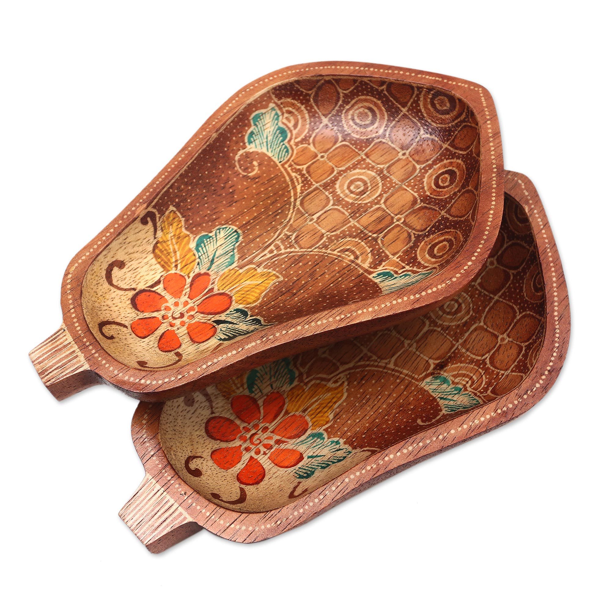 UNICEF Market | Two Hand Painted Decorative Wood Batik Bowls - Papaya
