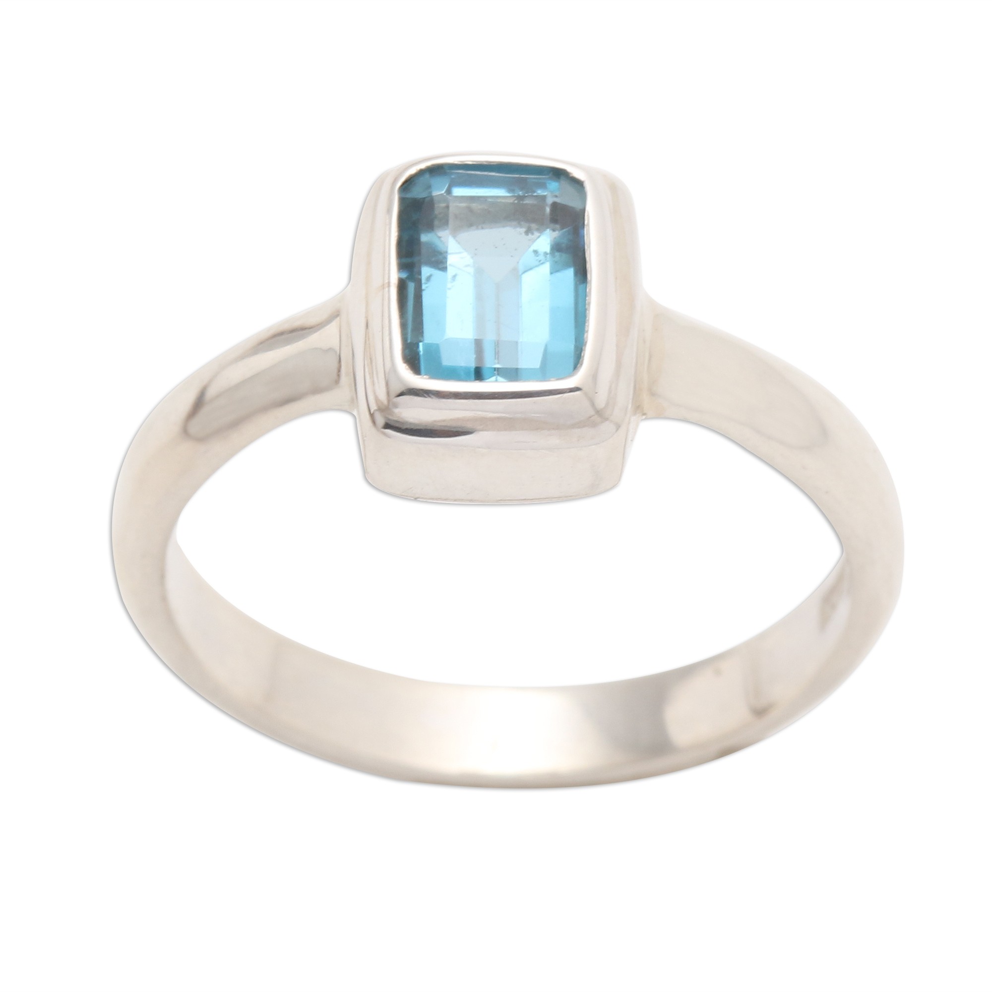 Faceted Rectangle Blue Topaz Sterling Silver Ring - Blue Tablet | NOVICA