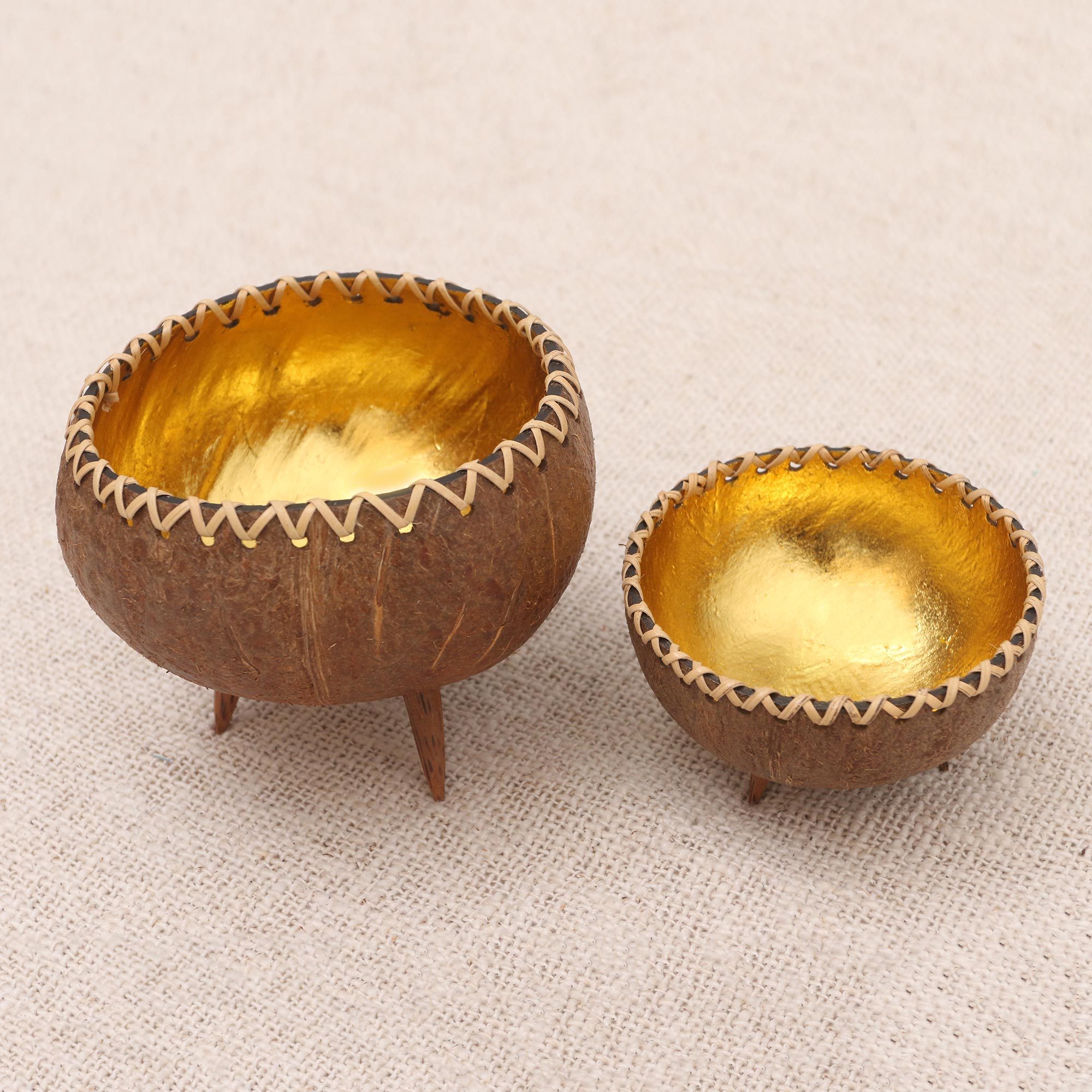 Handmade Decorative Coconut Shell Bowls (Pair) - Gleaming Duo | NOVICA
