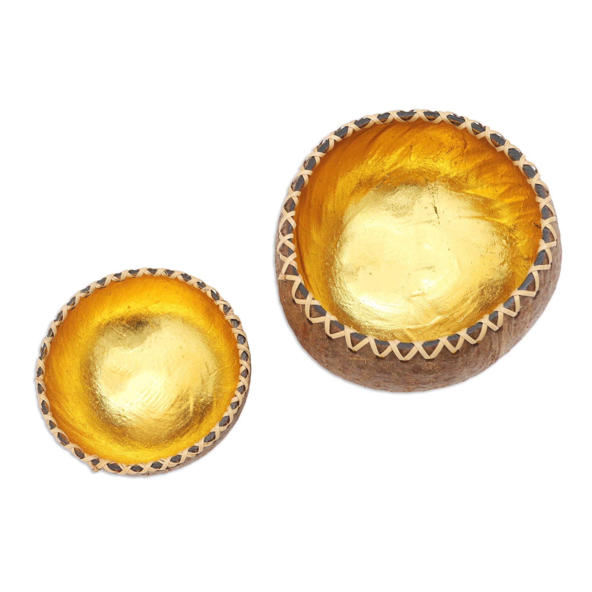 Handmade Decorative Coconut Shell Bowls (Pair) - Gleaming Duo | NOVICA