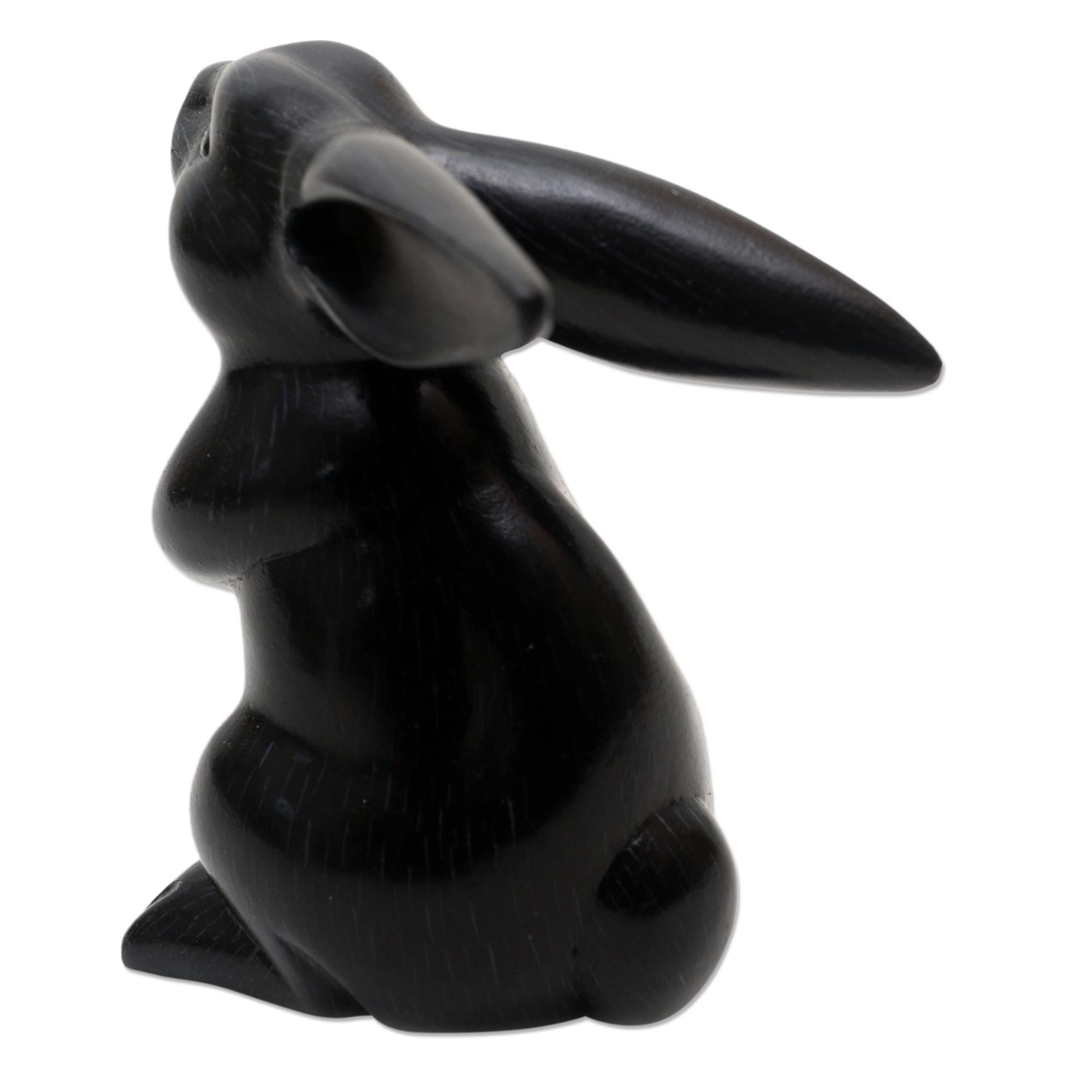 Black Rabbit Statuette from Bali - Adorable Rabbit in Black | NOVICA