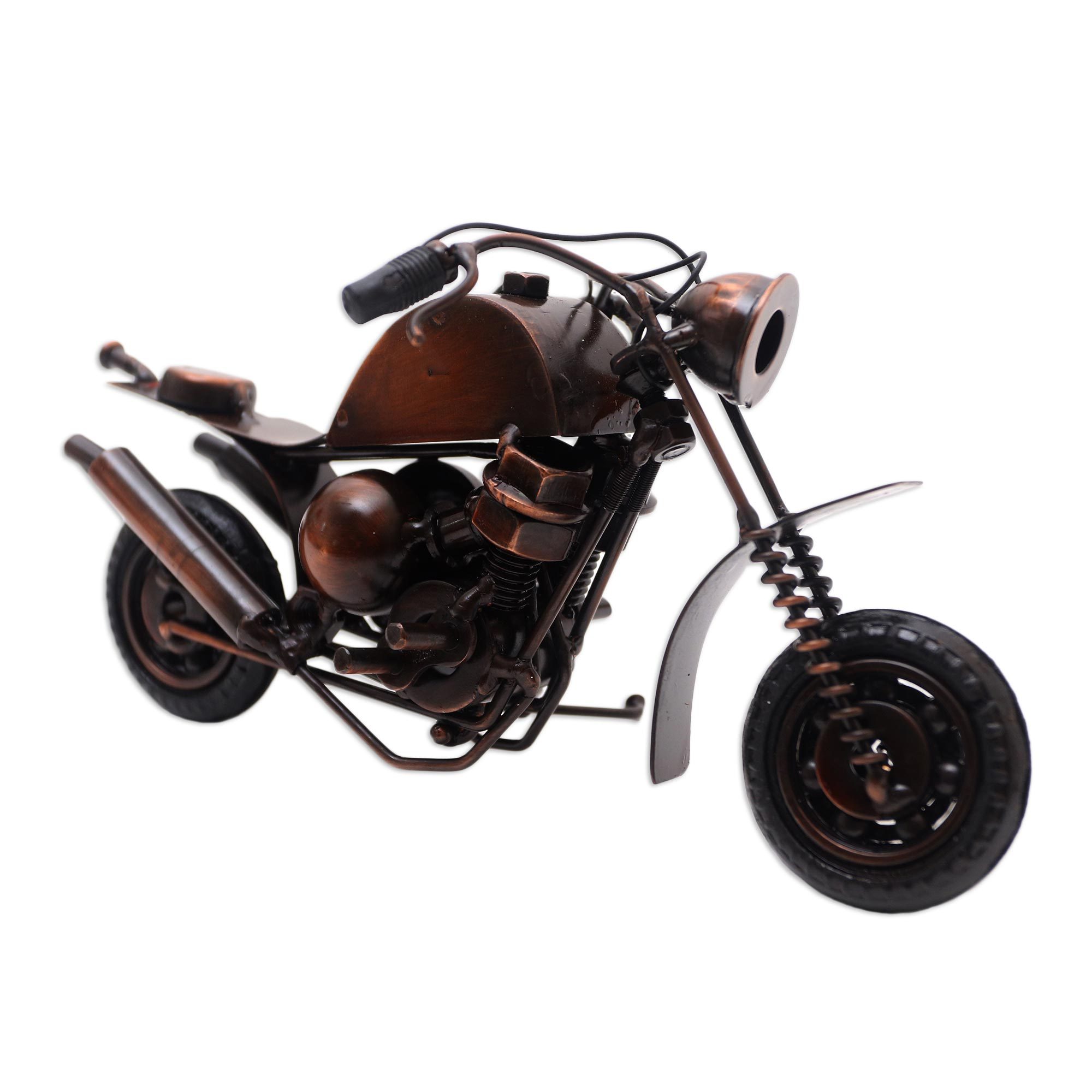 Handmade Recycled Metal Motorcycle Sculpture - Moto Racer in Brown | NOVICA