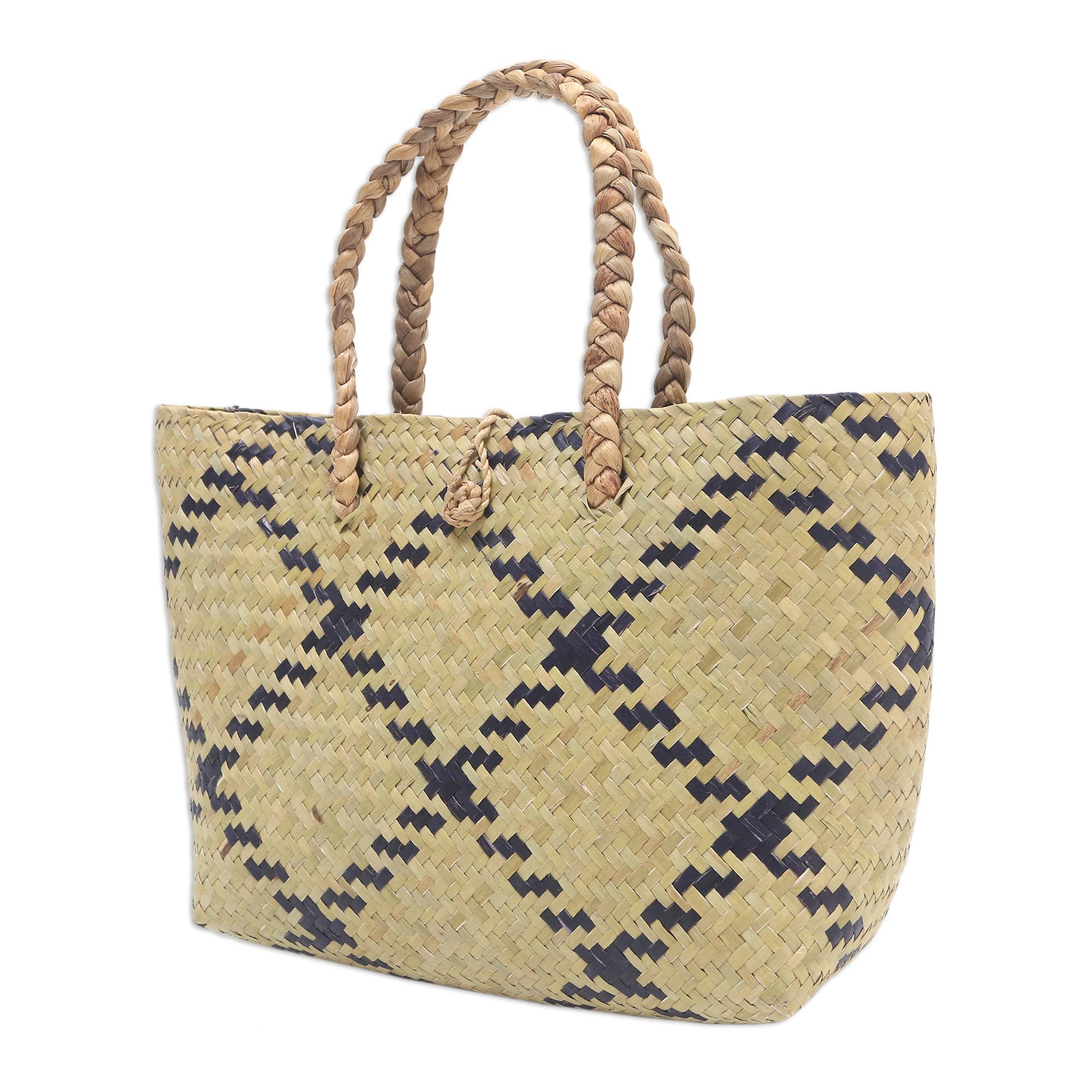 Hand Made Natural Fiber Tote Bag - Creative Walk | NOVICA