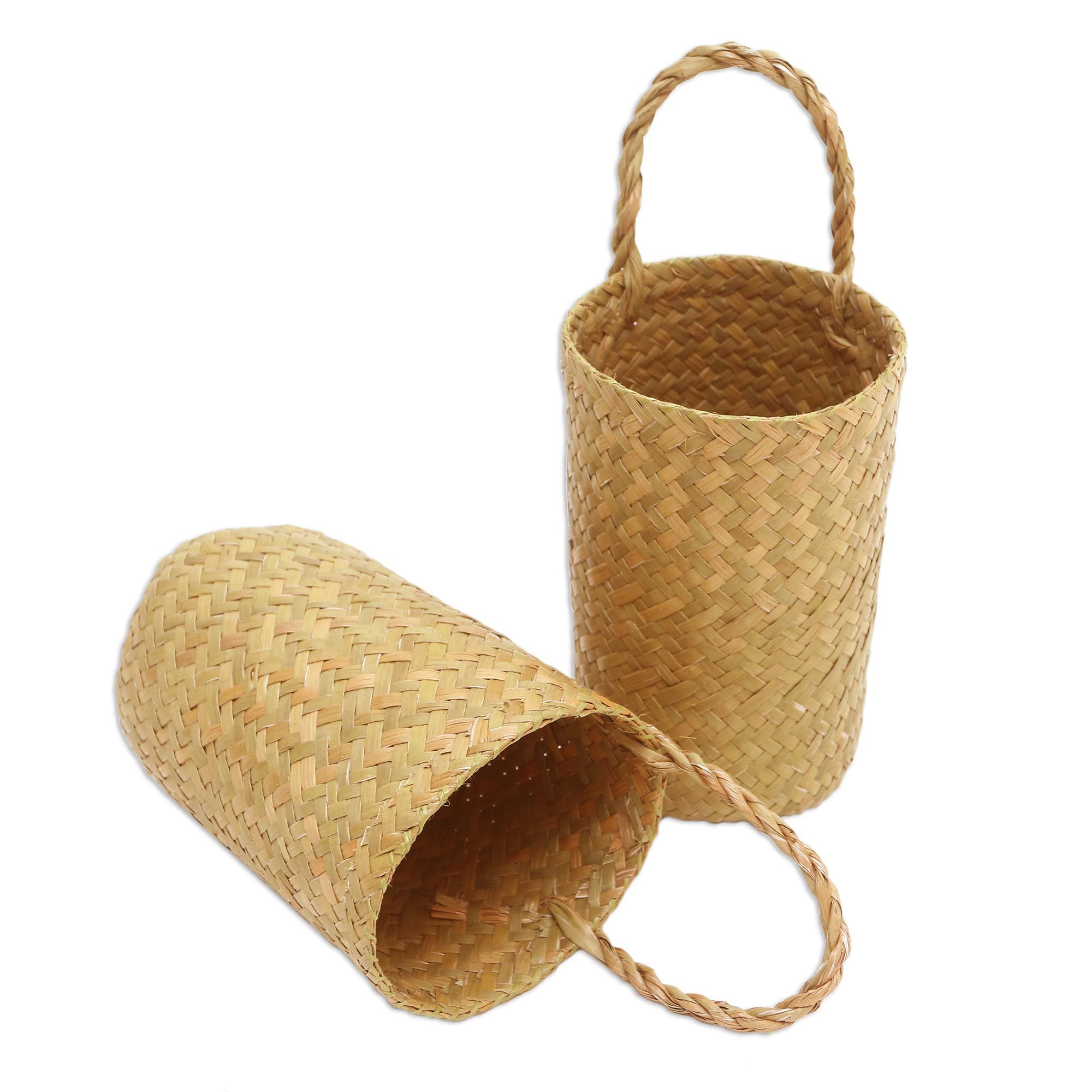 Hand Woven Natural Fiber Baskets from Bali (Pair) - Natural Look | NOVICA
