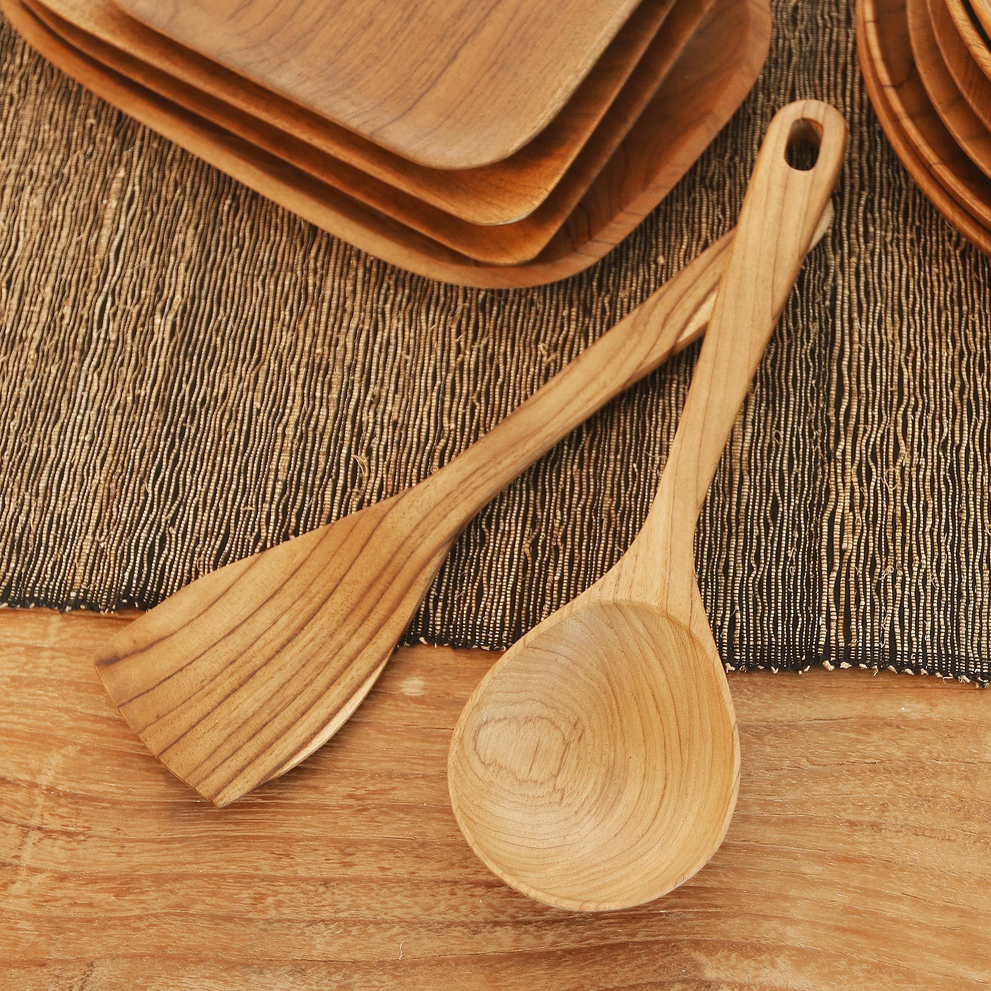 Hand Made Teak Wood Utensil Set from Bali (Pair) - Warm Kitchen | NOVICA