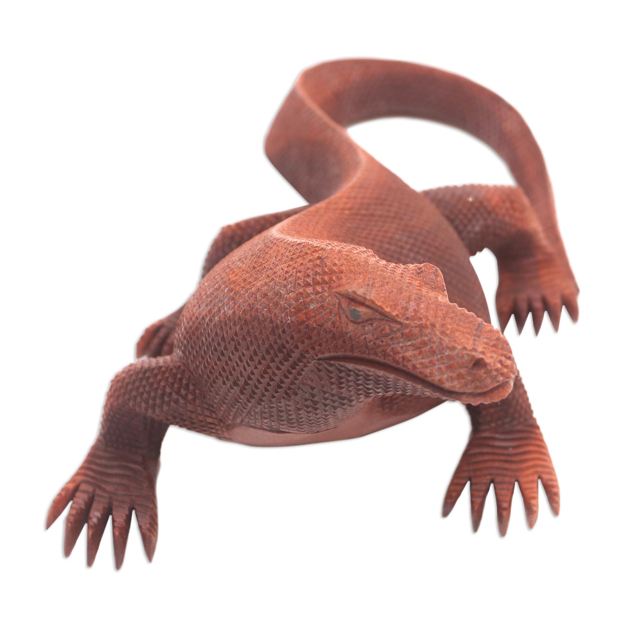 Hand Carved Suar Wood Komodo Dragon Statuette - Fierce Defender | NOVICA