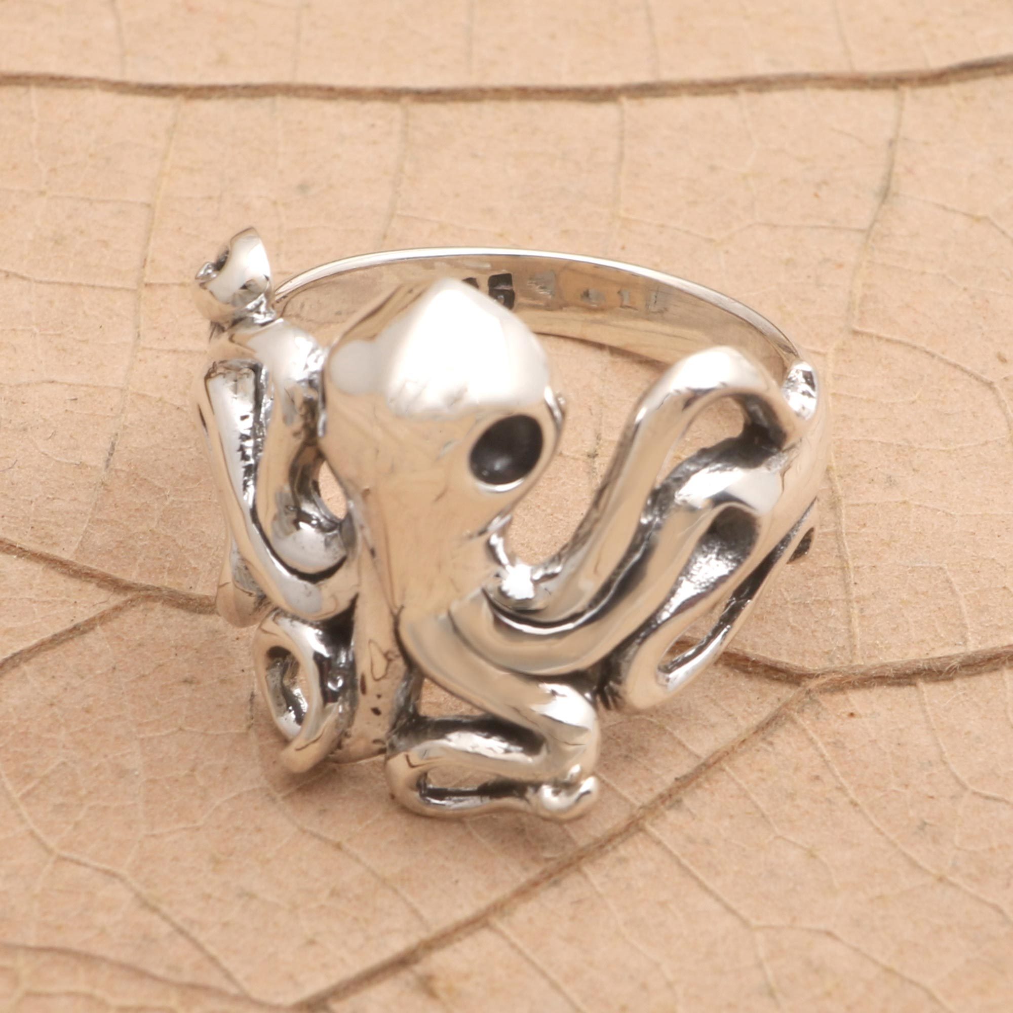 Hand Made Sterling Silver Octopus Ring - Octopus Friend | NOVICA