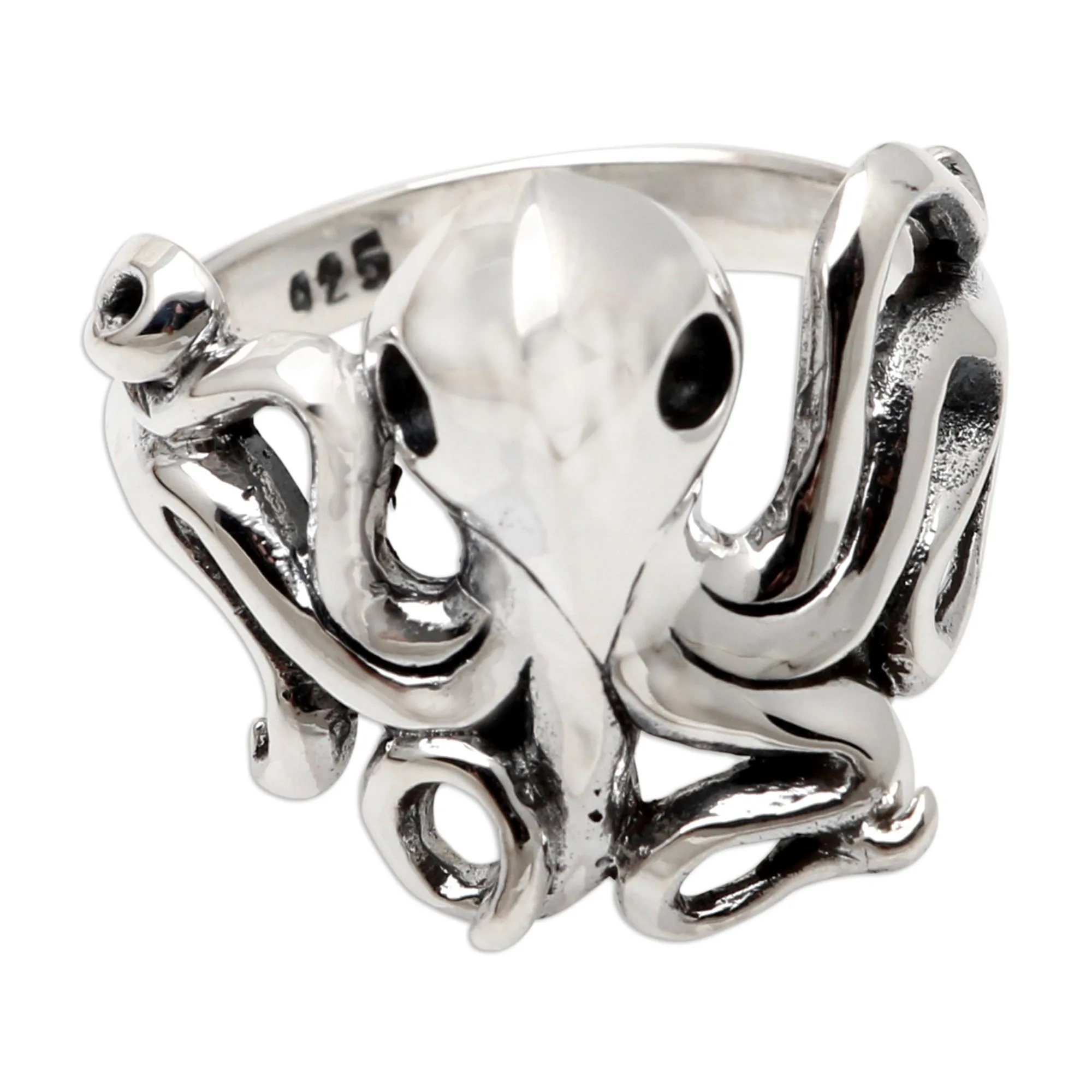 Hand Made Sterling Silver Octopus Ring - Octopus Friend | NOVICA