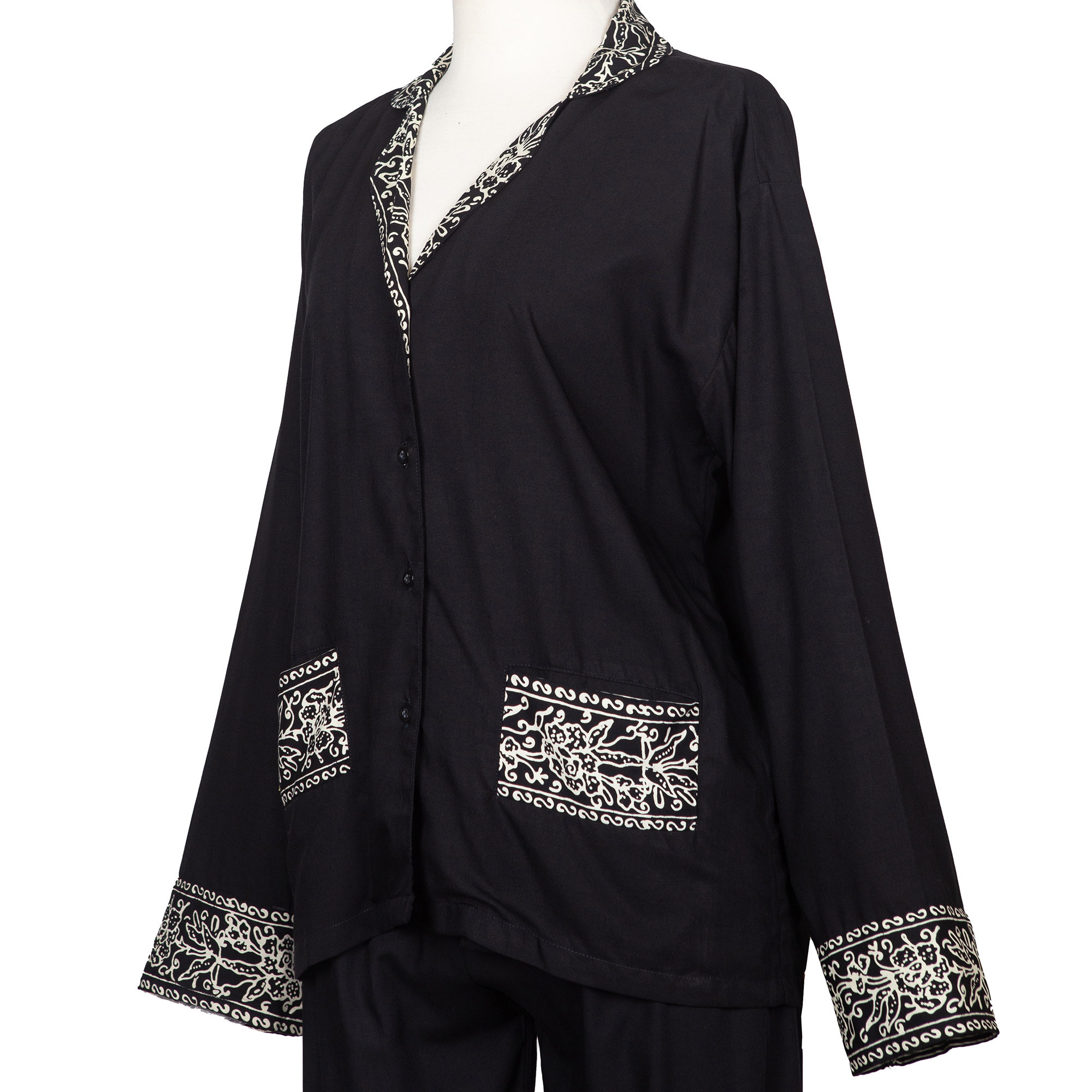 Handmade Batik Rayon Pajama Set - Batik Long Sleeve Loungewear | NOVICA