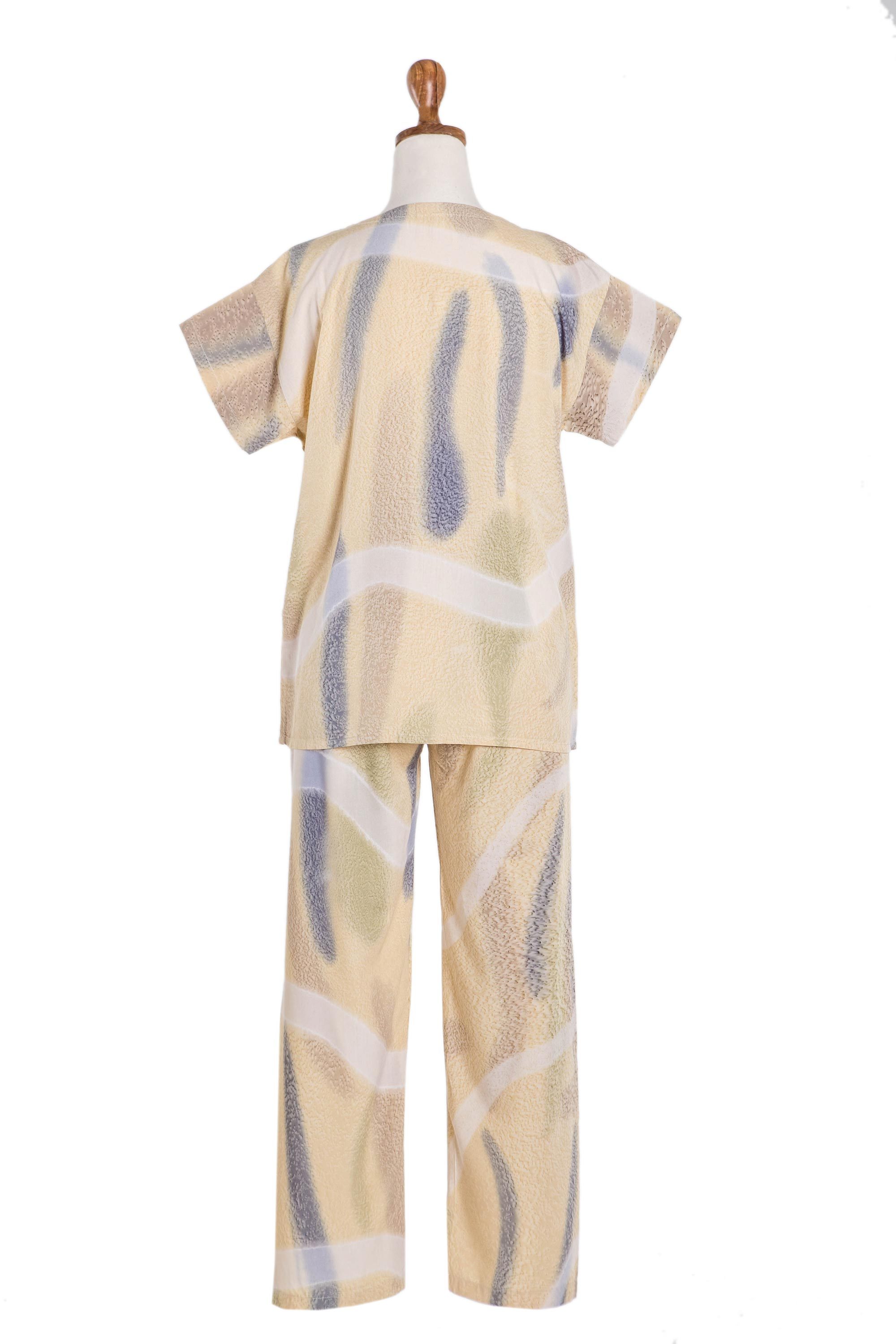 Hand-Painted Batik Rayon Pajama Set - Kick Back | NOVICA